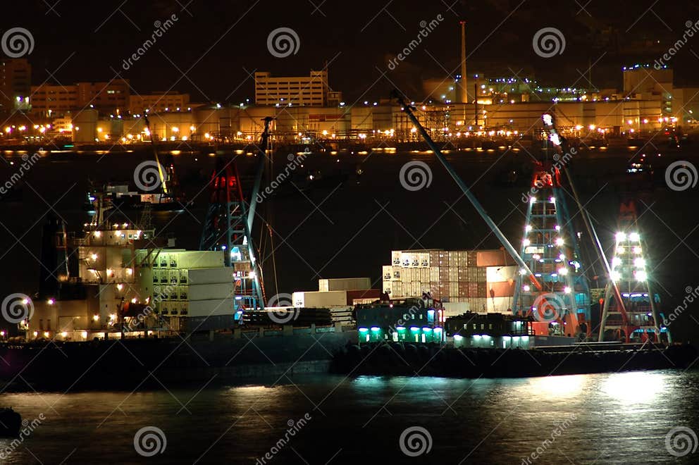 Cargo ships work at night stock photo. Image of light, industrial - 783414