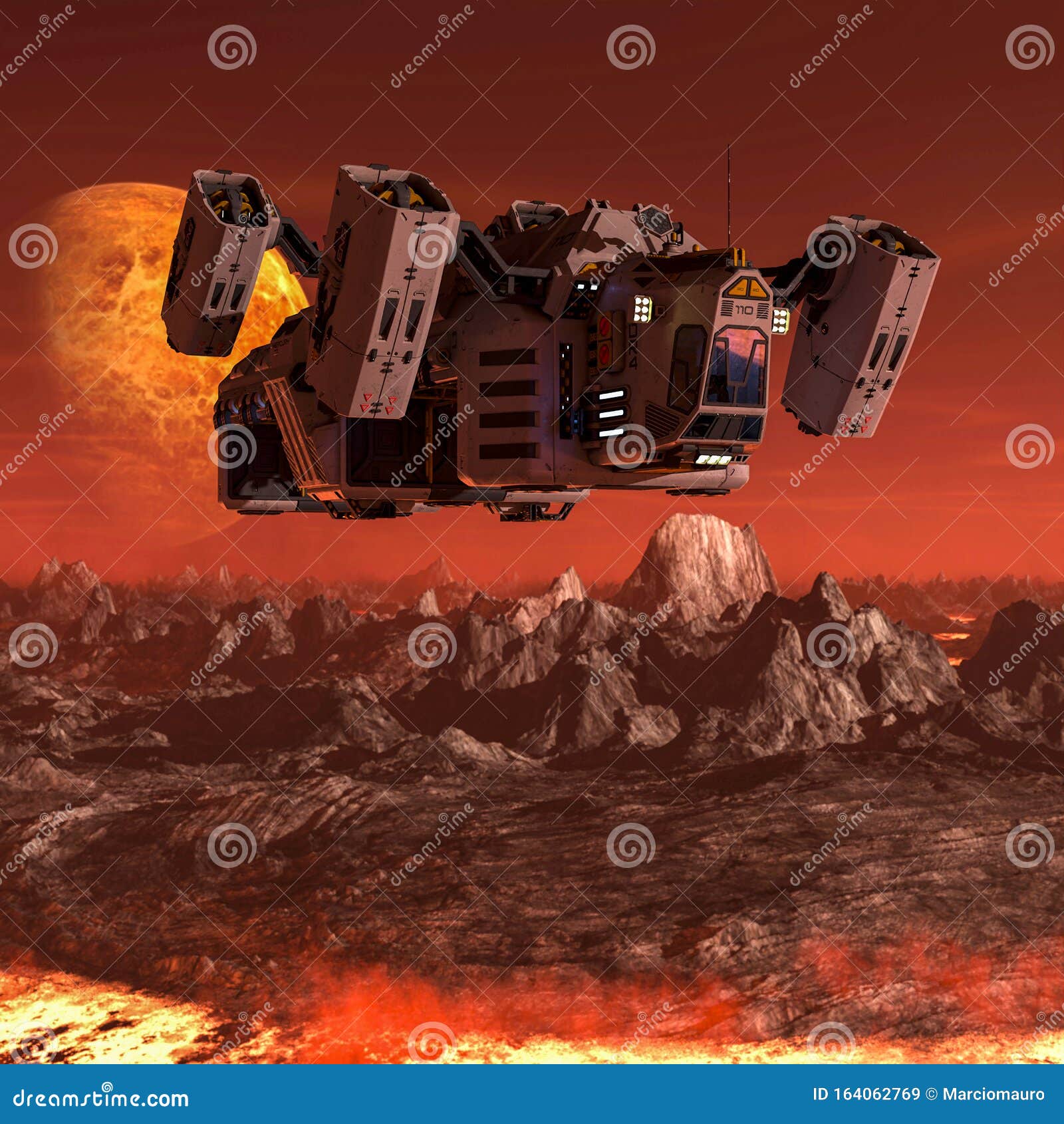 Cargo Space Ship Landing on Mars Stock Illustration - Illustration of ...