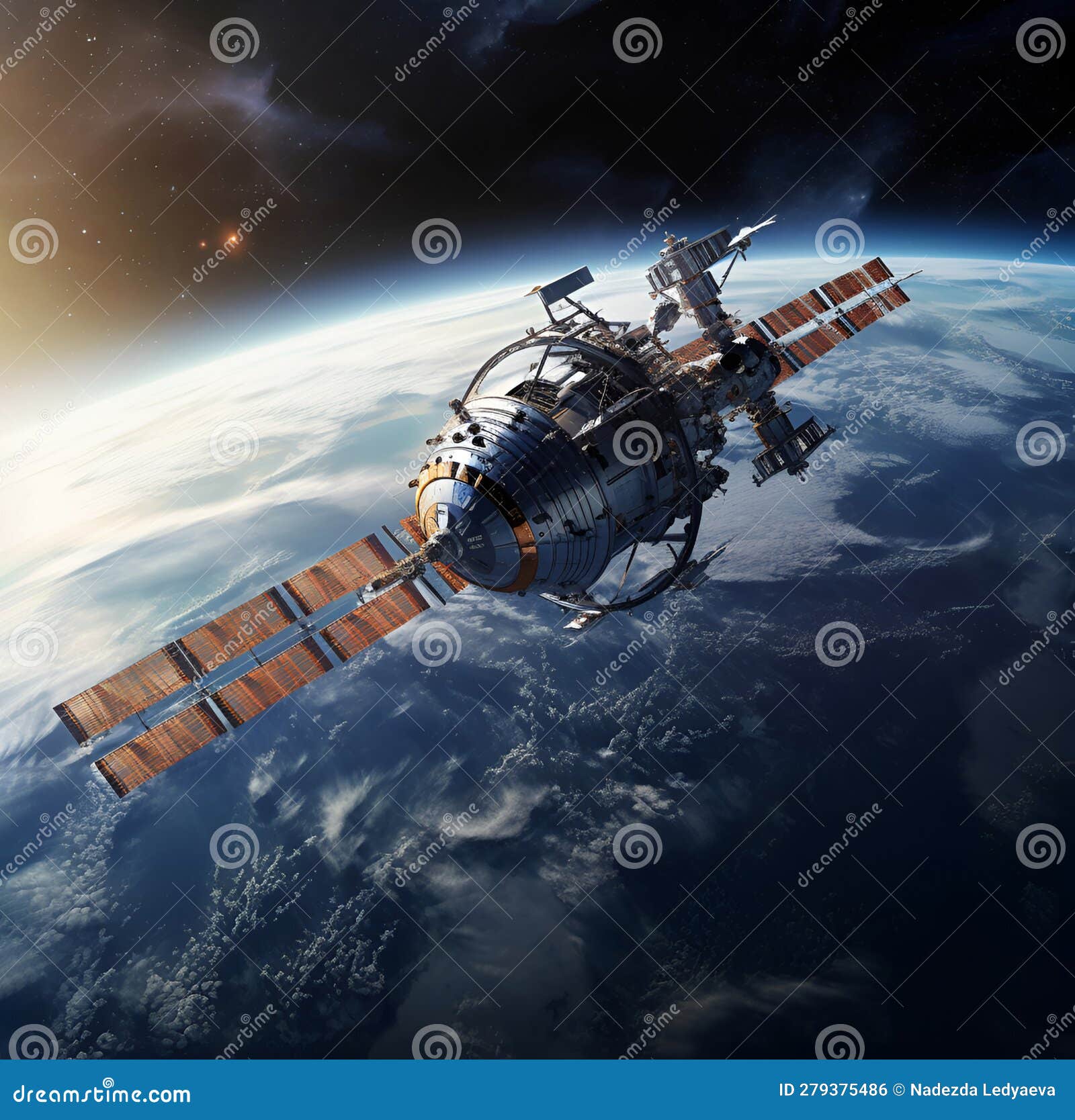 Cargo Spaceship on Orbit of Planet Earth. Expedition on ICE Station ...