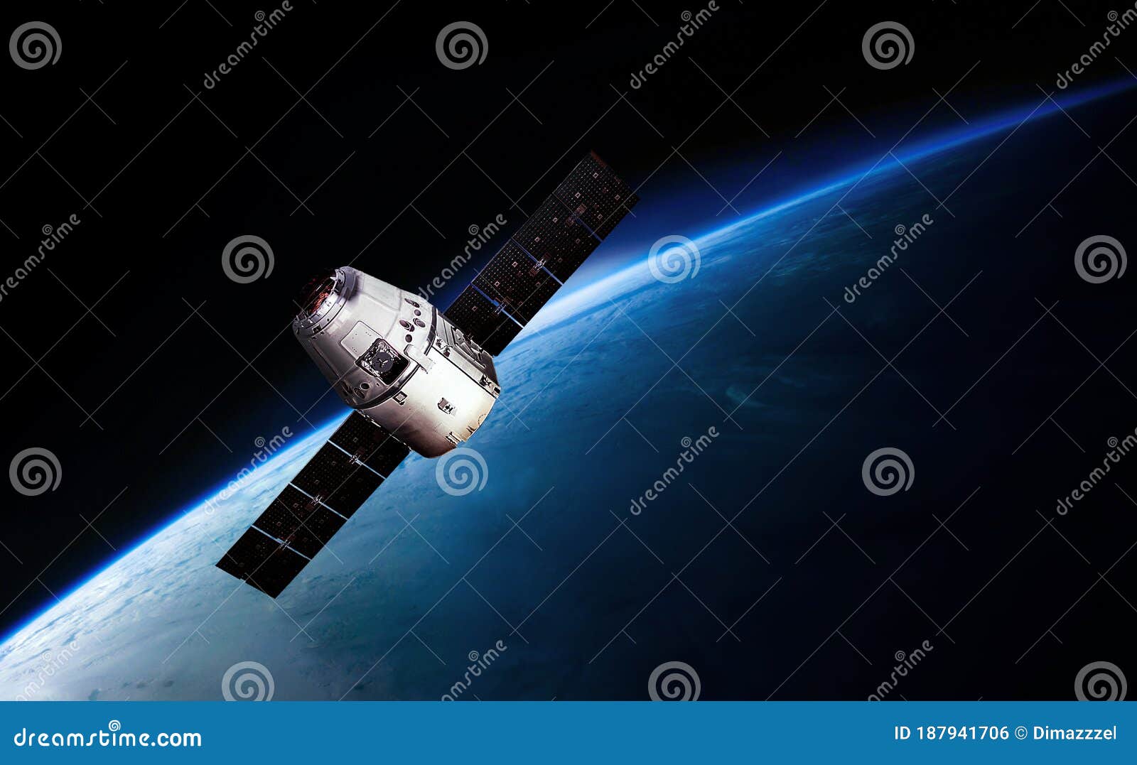 Cargo Spaceship in the Space and Earth on the Background Stock ...