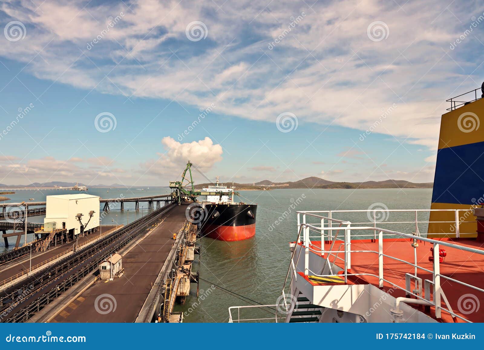 Cargo Terminal for Loading Coal Cargos by Shore Cranes. Port Gladstone ...
