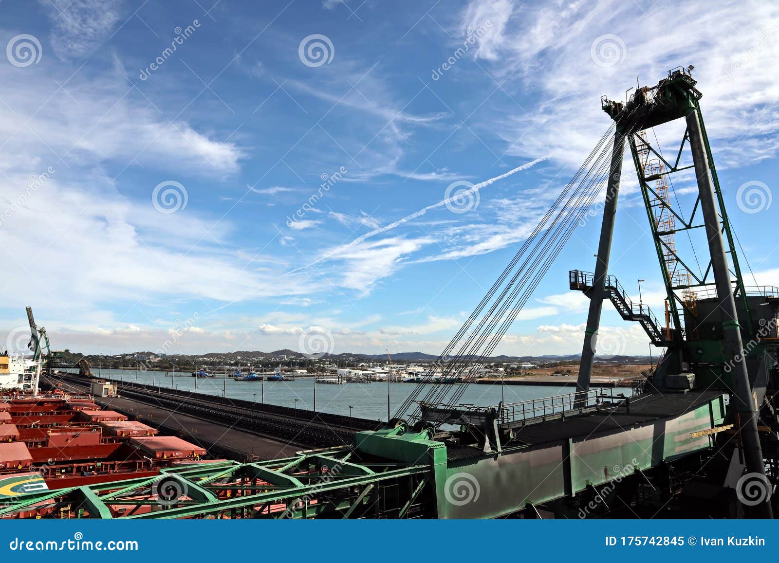 Cargo Terminal for Loading Coal Cargos by Shore Cranes. Port Gladstone ...