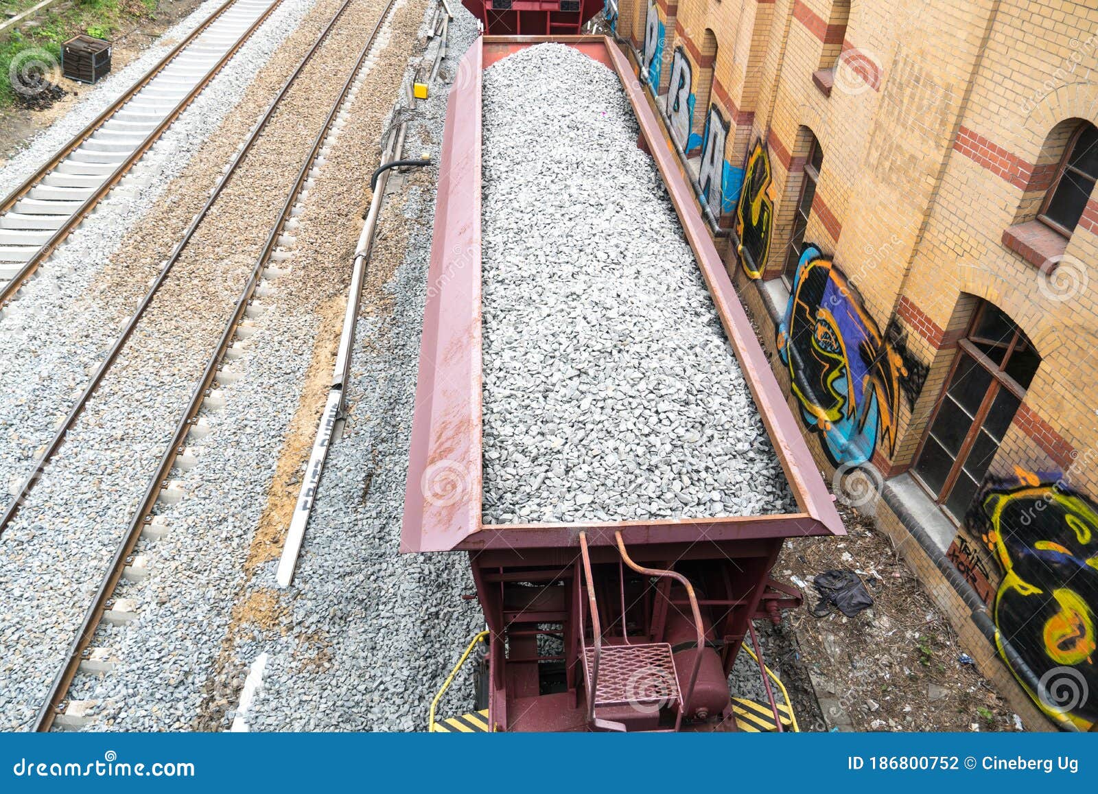 Cargo Train with Aggregate Stones Above Stock Photo - Image of engine ...