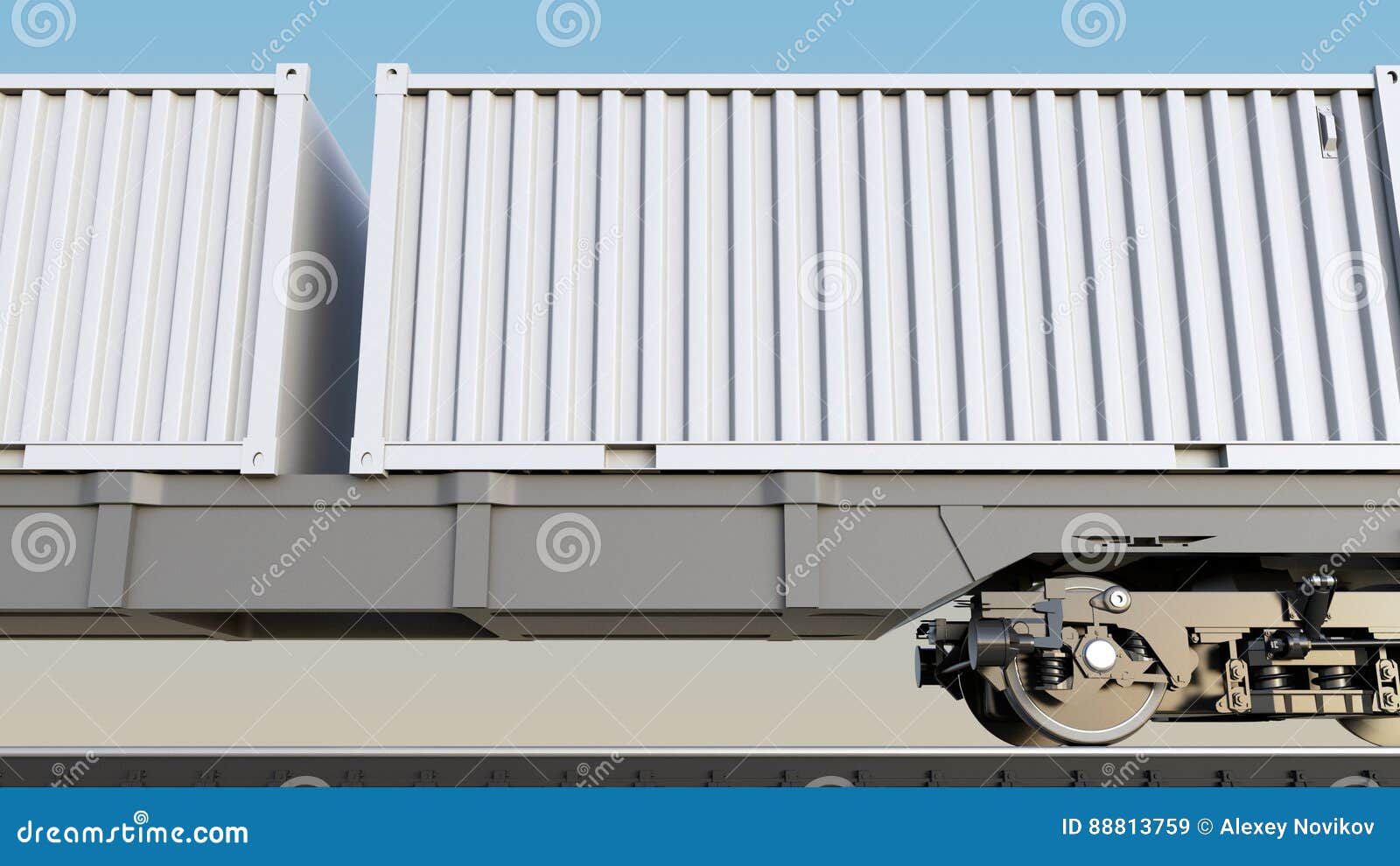 Cargo Train and Blank White Containers. Railway Transportation. 3D ...