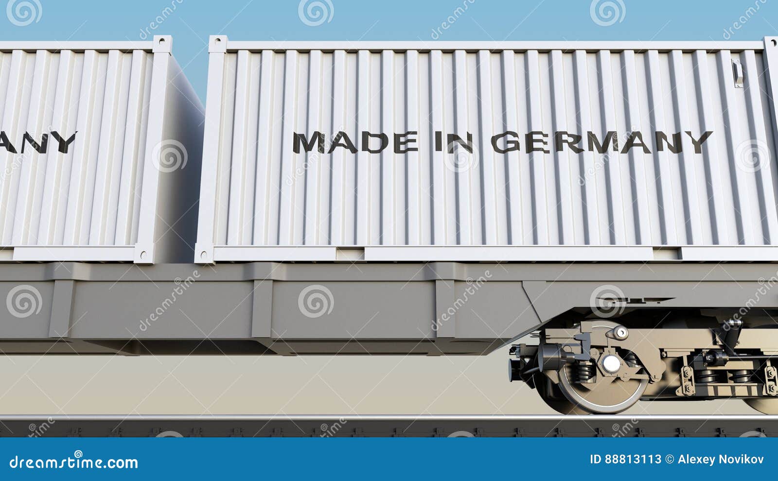 Cargo Train and Containers with MADE in GERMANY Caption. Railway ...