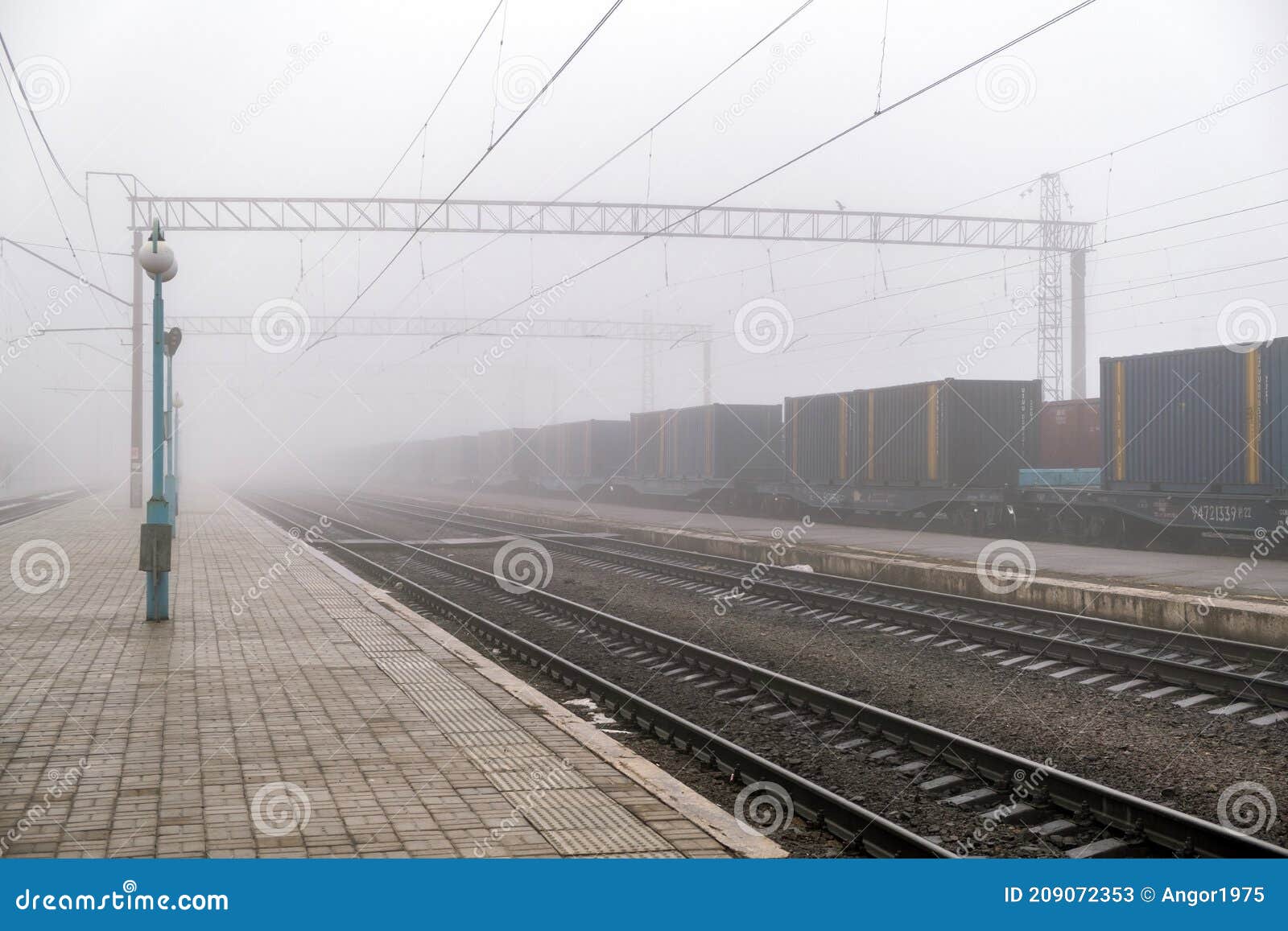 Cargo Train Moving on Platform Freight Train Passing through Station ...