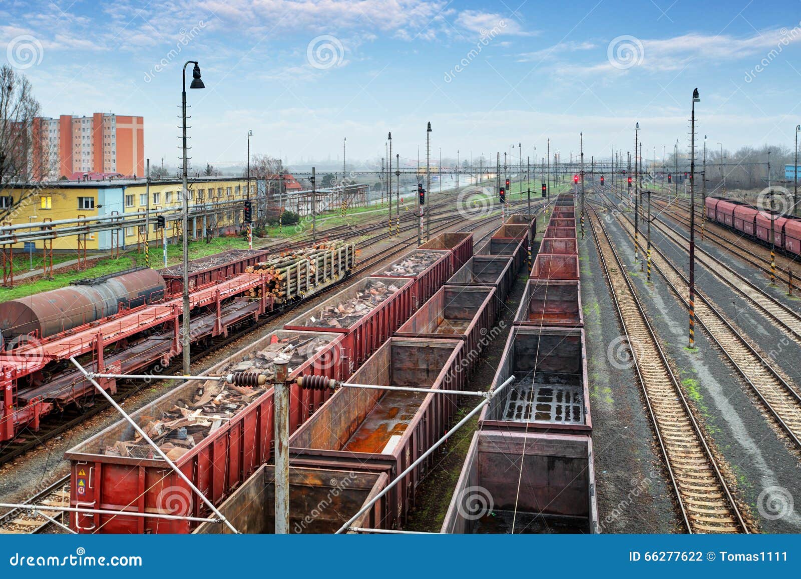 Cargo Train Platform with Container Stock Photo - Image of power, night ...