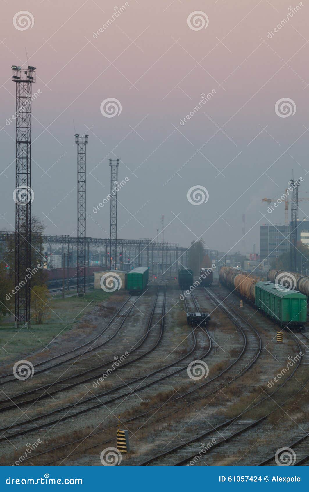 Cargo Train Platform with Containers on Early Misty Morning Stock Photo ...