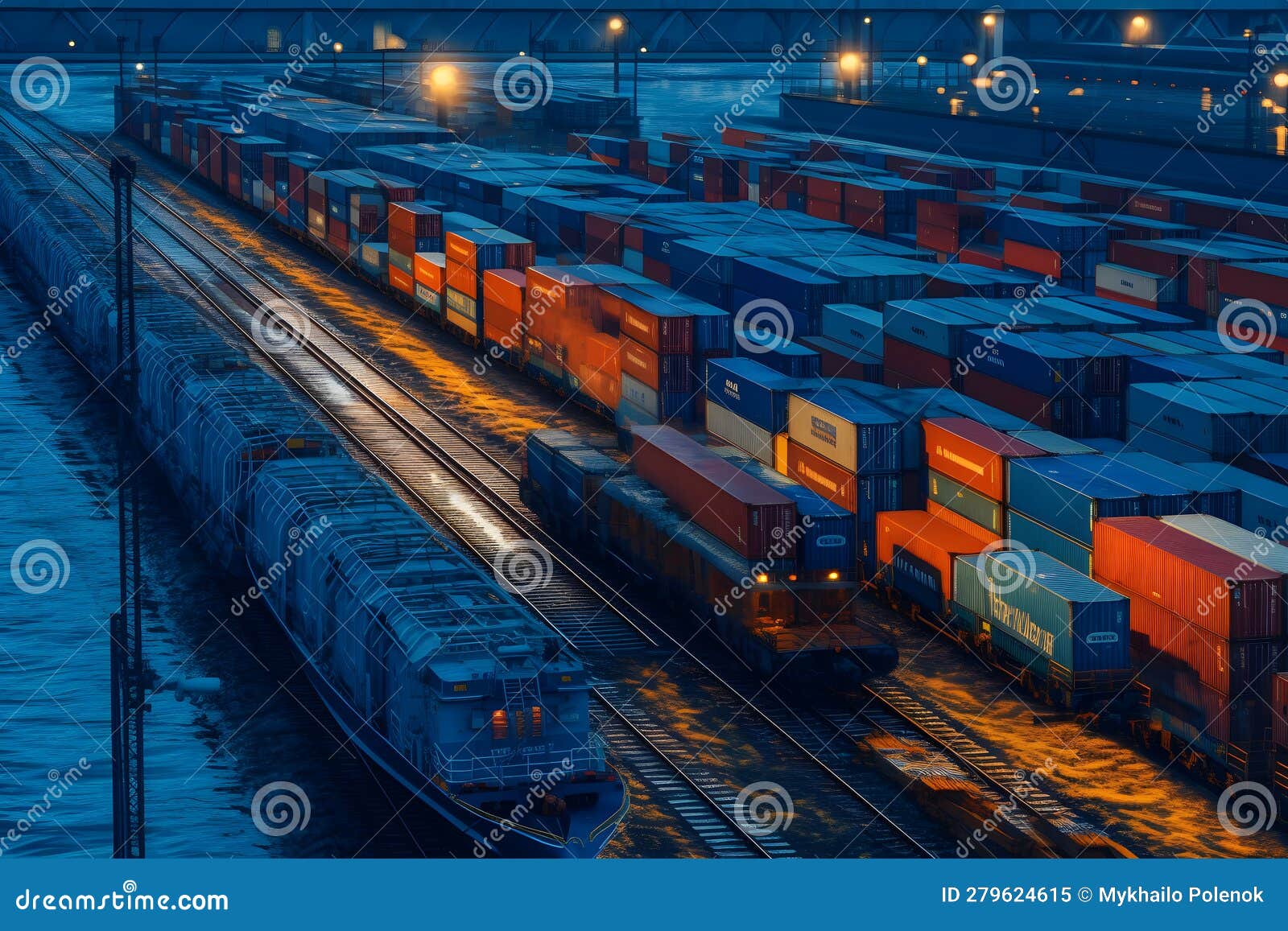 Cargo Train Platform with Freight Train Container at Depot. Neural ...