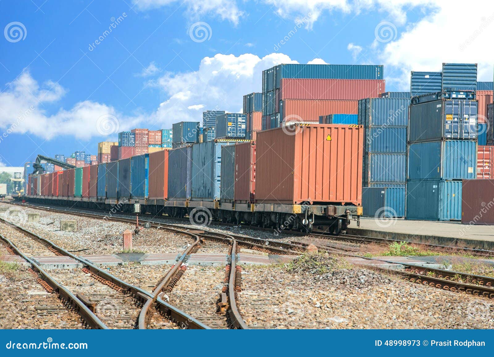 Cargo Train Platform with Freight Train Container at Depot Stock Image ...
