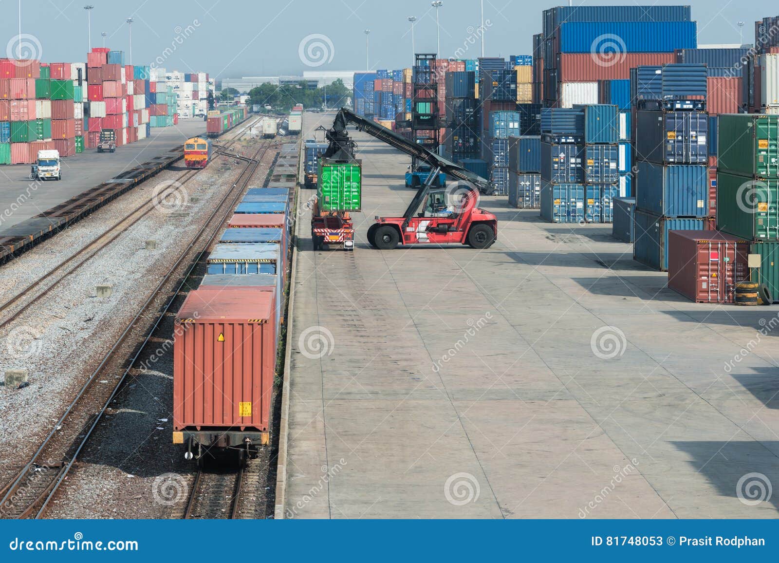 Cargo Train Platform with Freight Train Container at Depot in Po ...