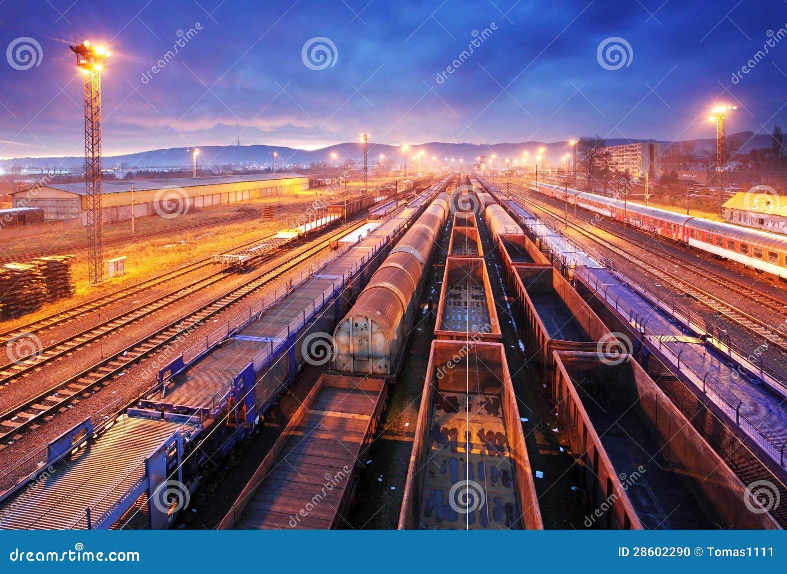 Cargo Train Platform at Night - Freight Trasportation Stock Photo ...