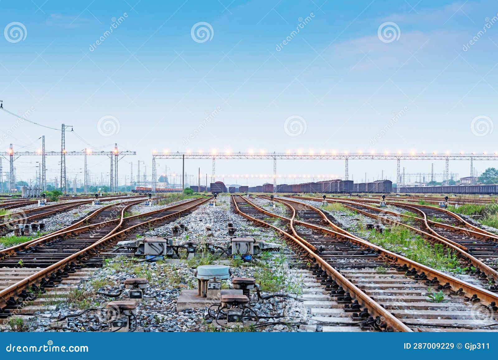 Cargo Train Platform at Sunset with Container Stock Image - Image of ...