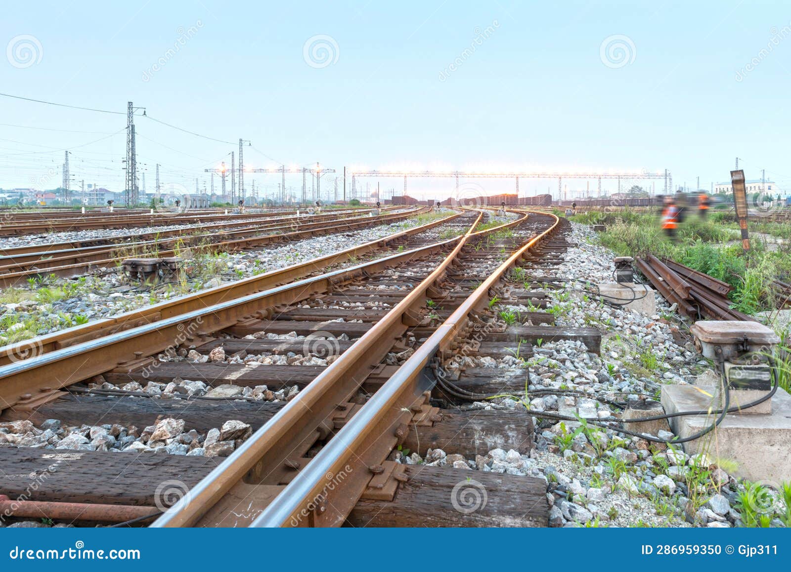 Cargo Train Platform at Sunset with Container Stock Photo - Image of ...
