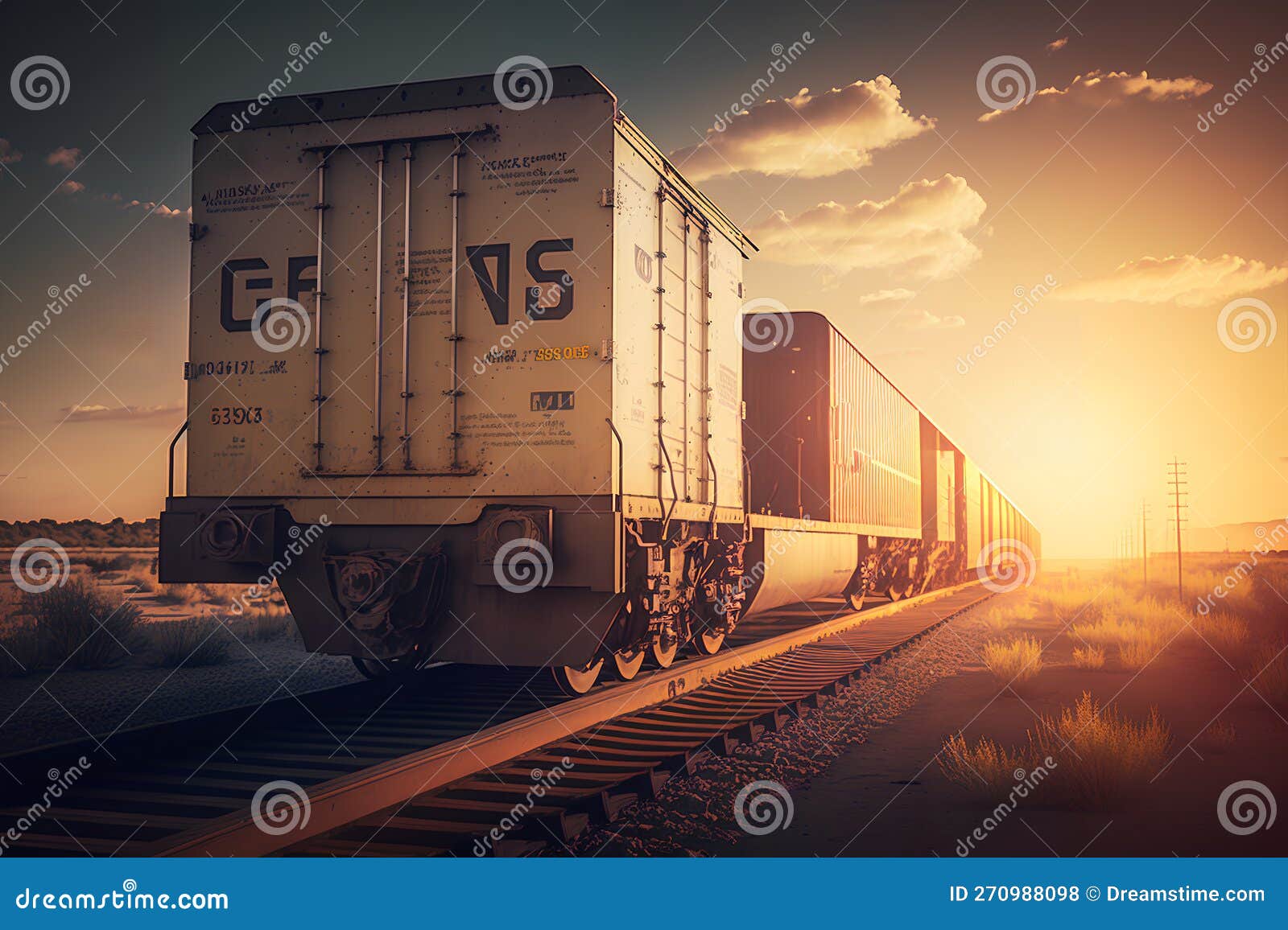 Cargo Train Platform at Sunset with Container Stock Illustration ...