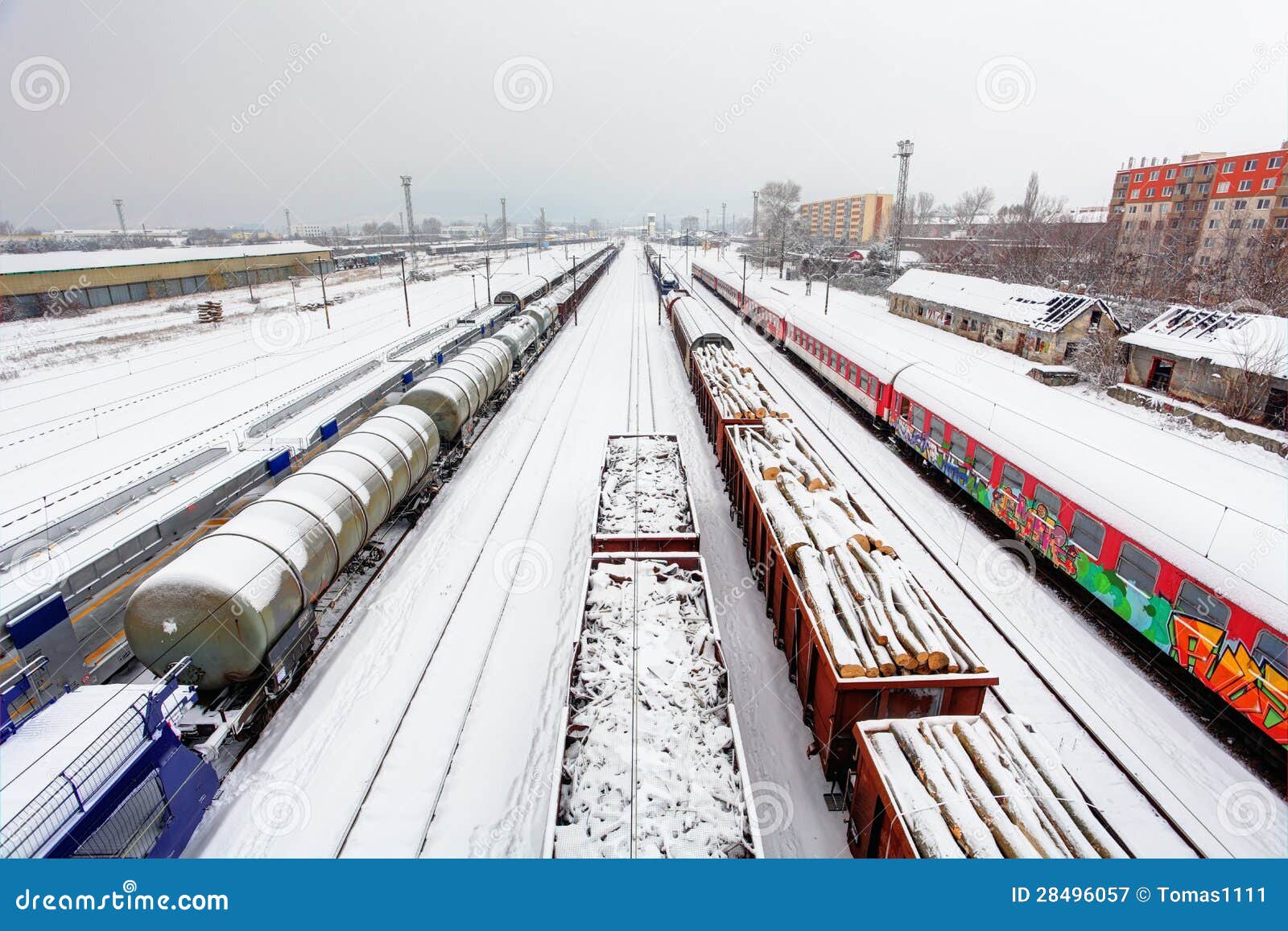 Cargo Train Platform at Winter, Railway - Freight Tranportation Stock ...