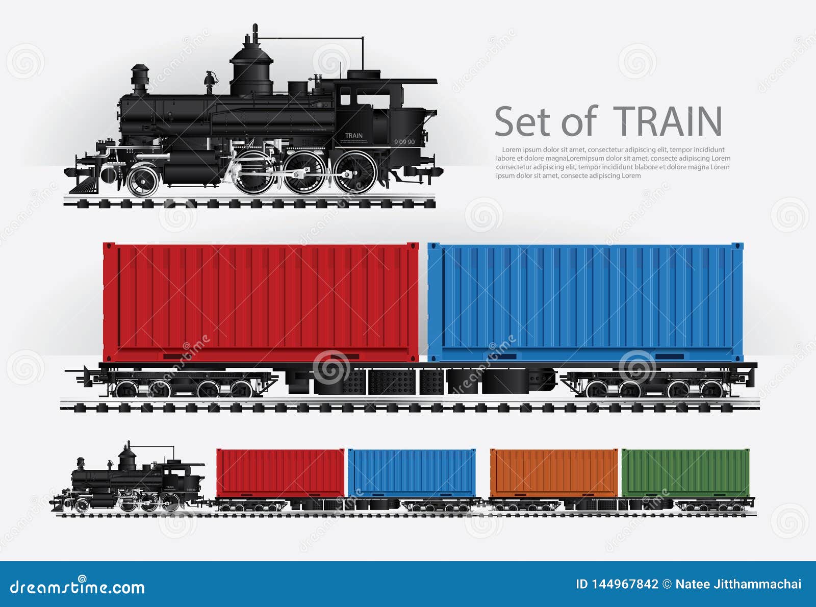 Cargo train on a rail road stock vector. Illustration of freight ...