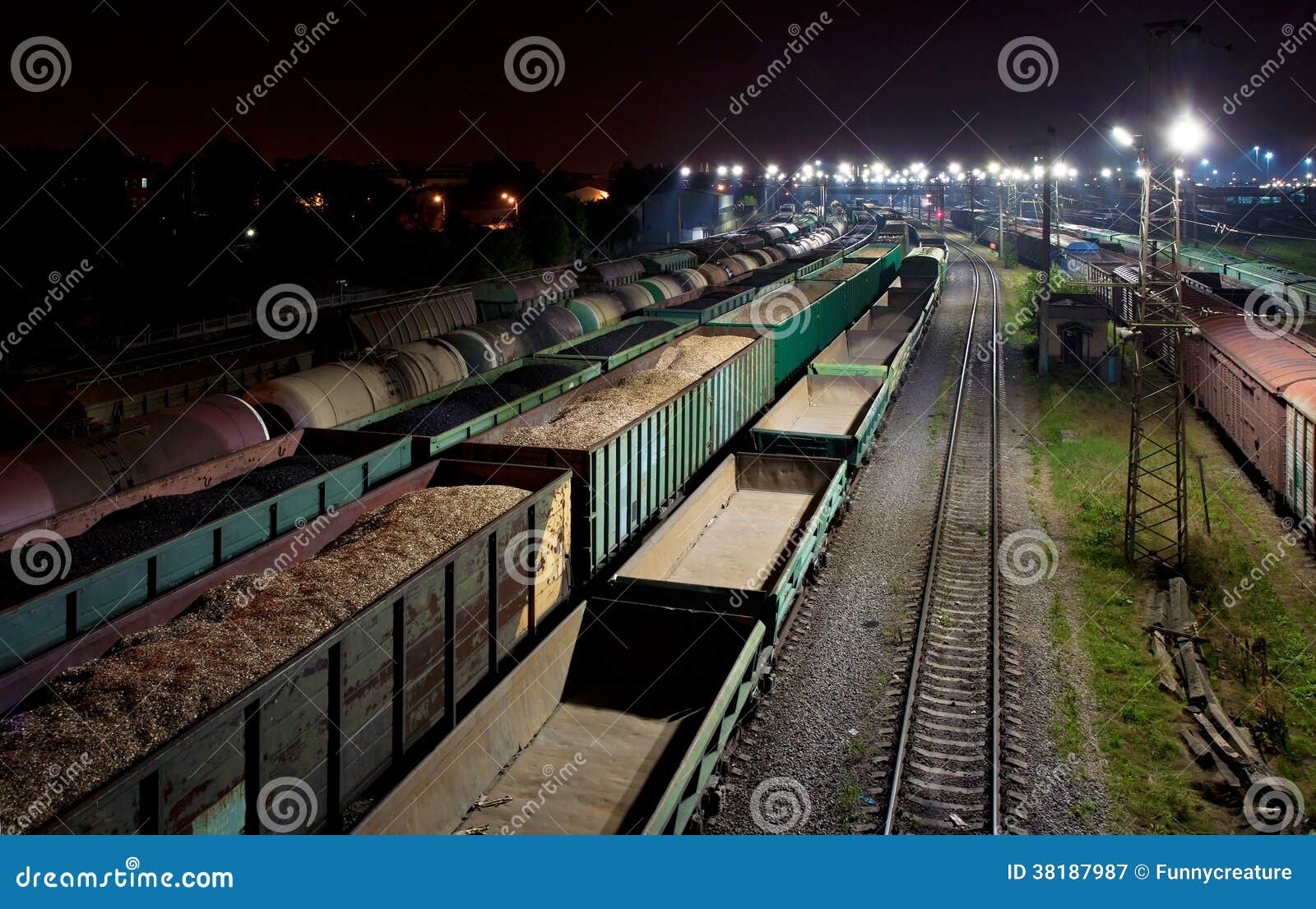 Cargo Train Station at Night Stock Image - Image of dark ...