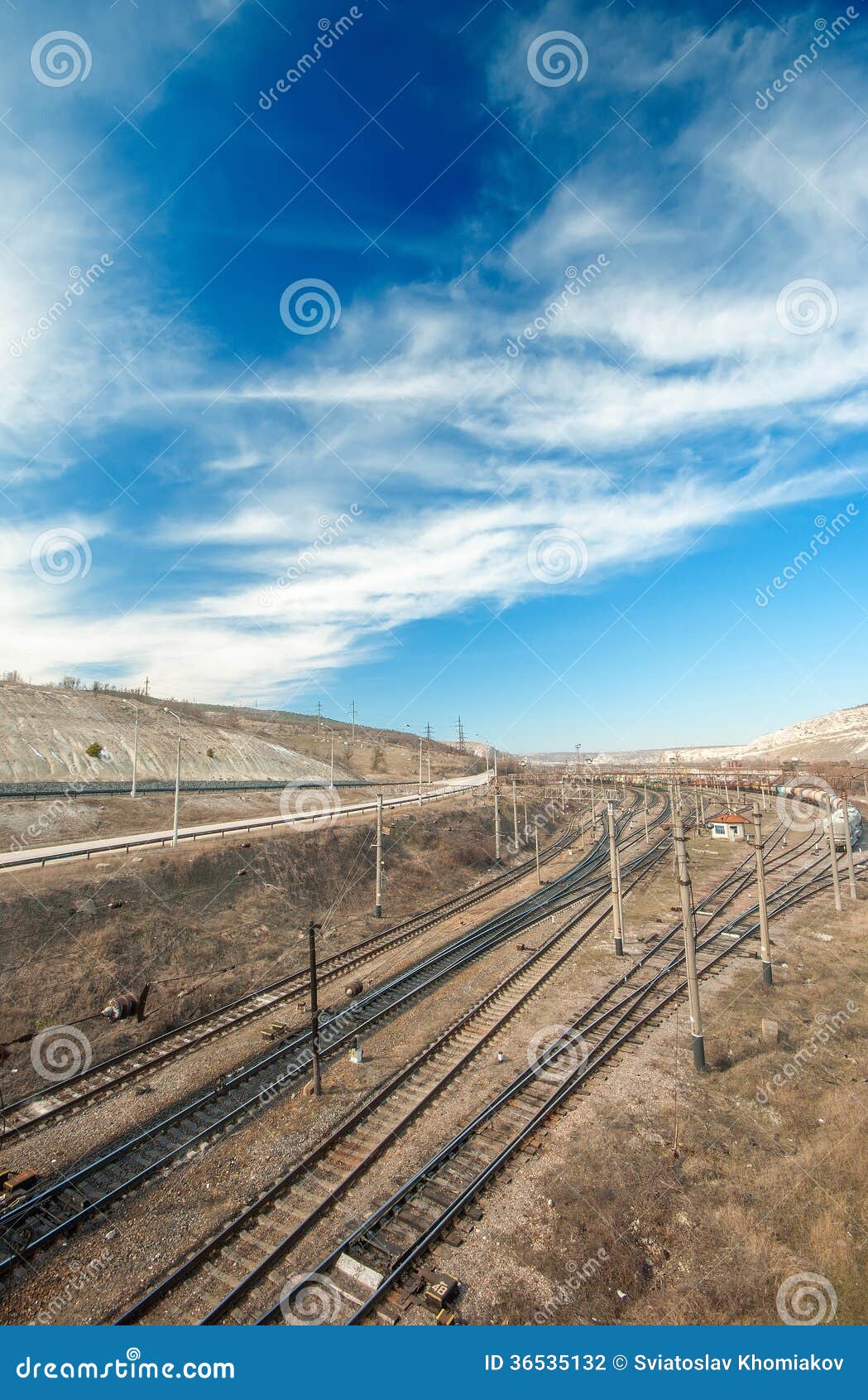 Cargo Train Station and Rails Stock Photo - Image of heavy, loading ...