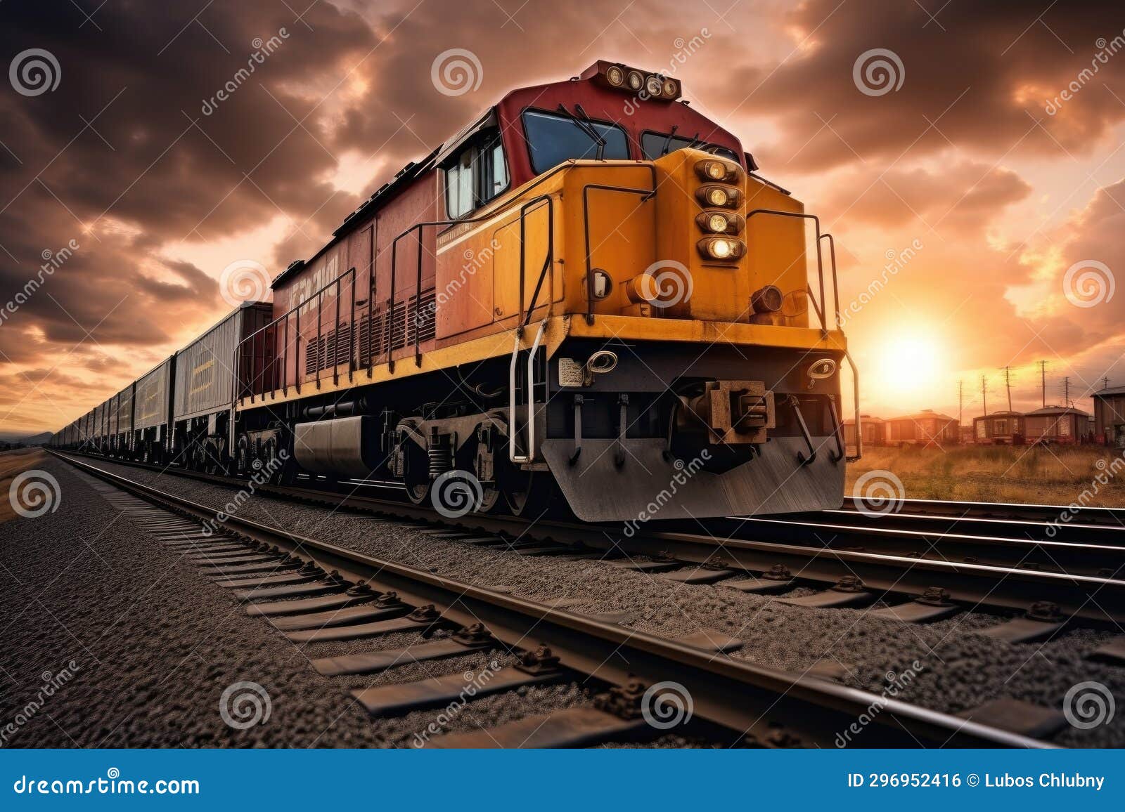 Cargo Train at Sunset. International Train Transport Stock Illustration ...
