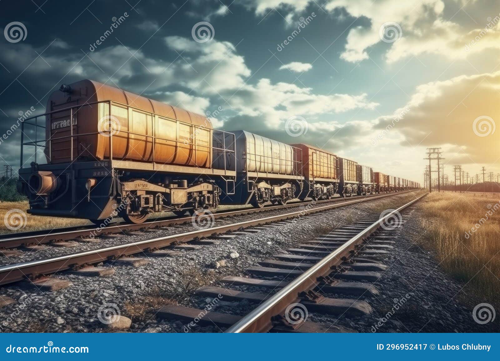 Cargo Train at Sunset. International Train Transport Stock Illustration ...