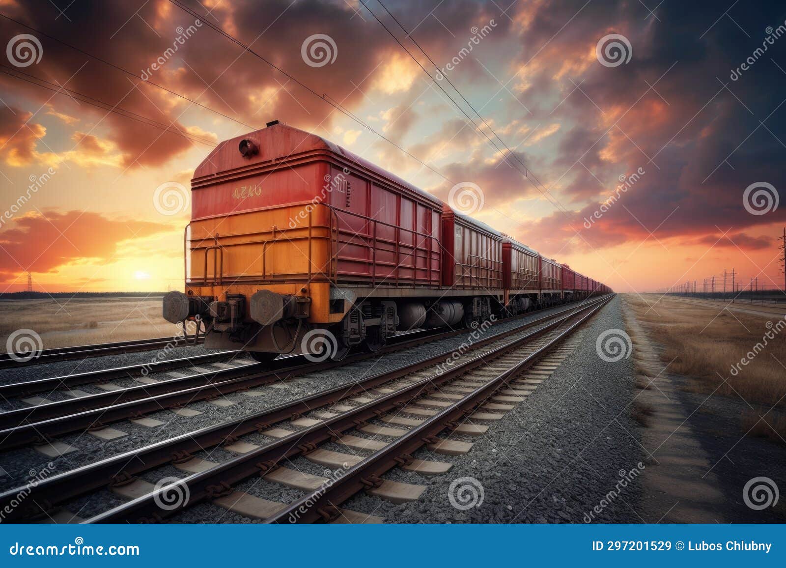 Cargo Train at Sunset. International Train Transport Stock Illustration ...