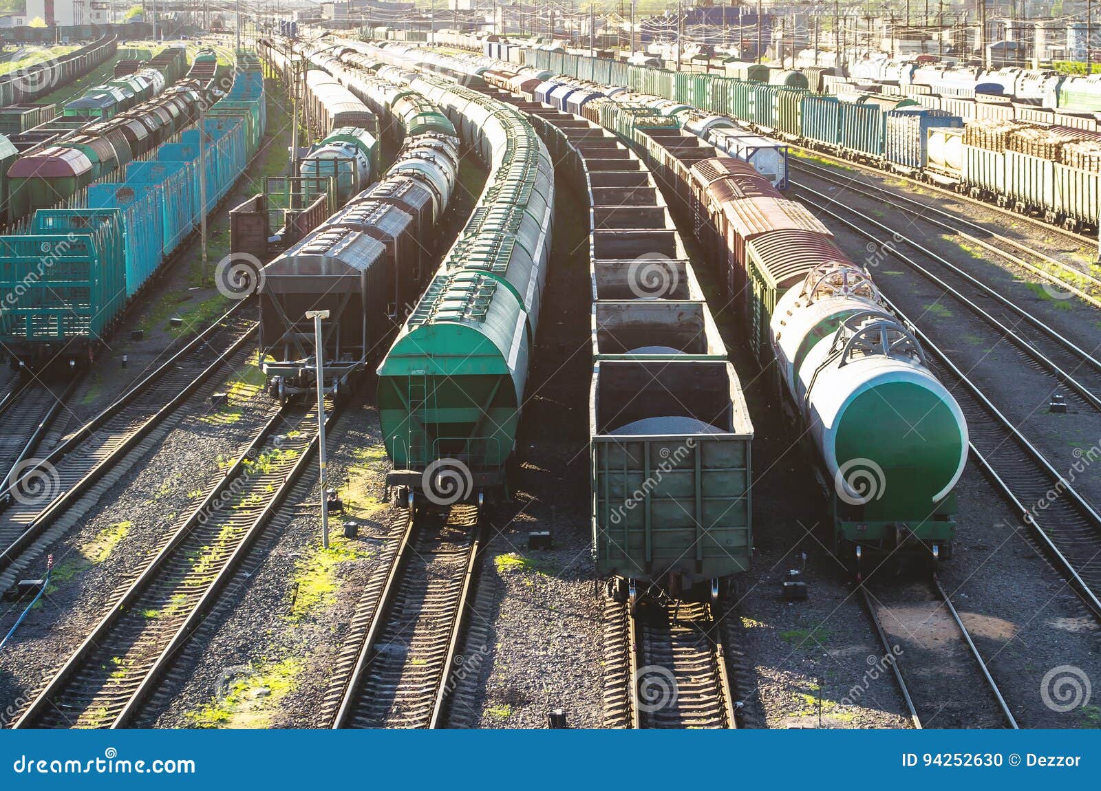 Cargo Train Wagoon Platform at Sunset with Container. Stock Photo ...