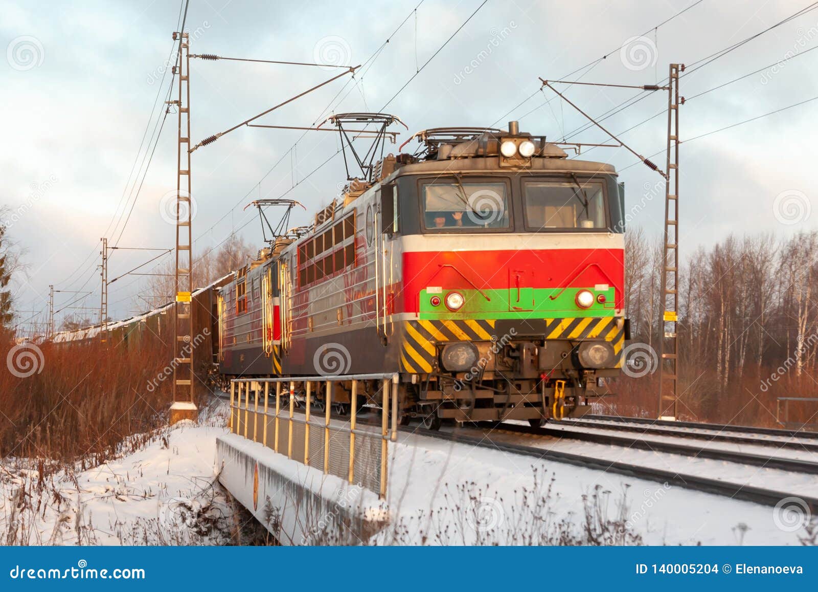 Cargo Train at Winter Morning in Finland Editorial Stock Image - Image ...