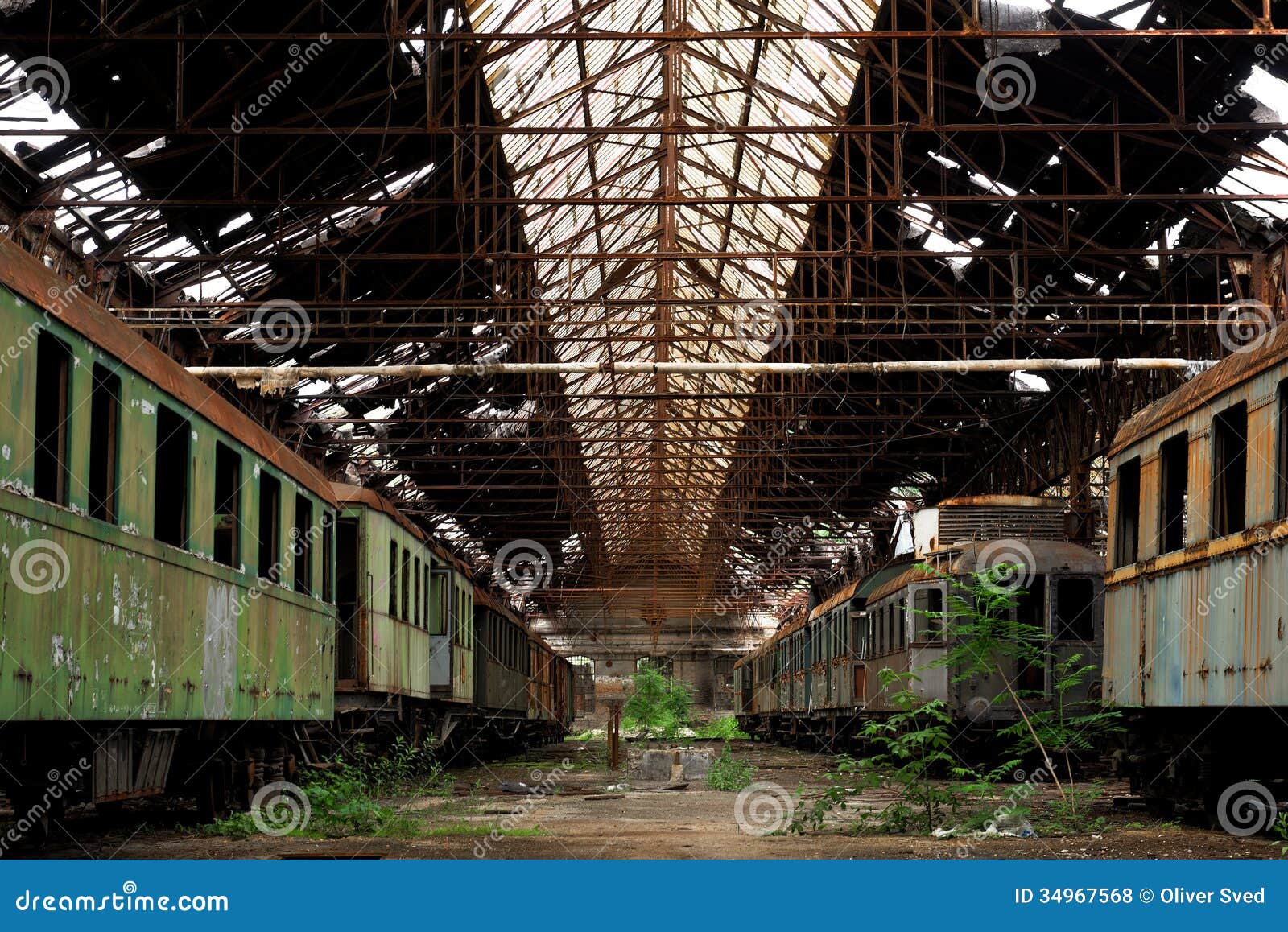 Cargo Trains in Old Train Depot Stock Photo - Image of industry ...