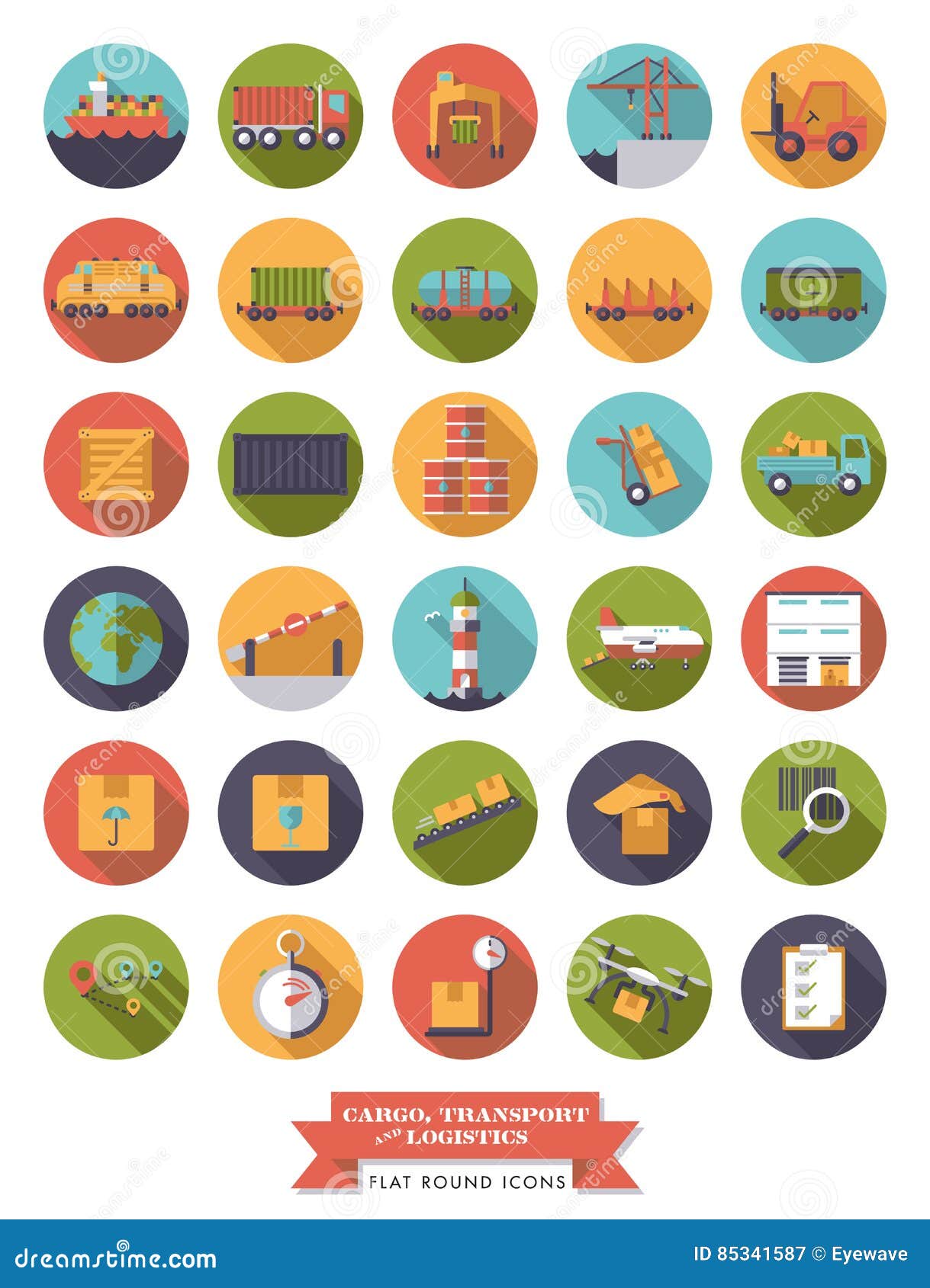 Cargo, Transport and Logistics Round Flat Icons Vector Set. Stock Vector - Illustration of ...