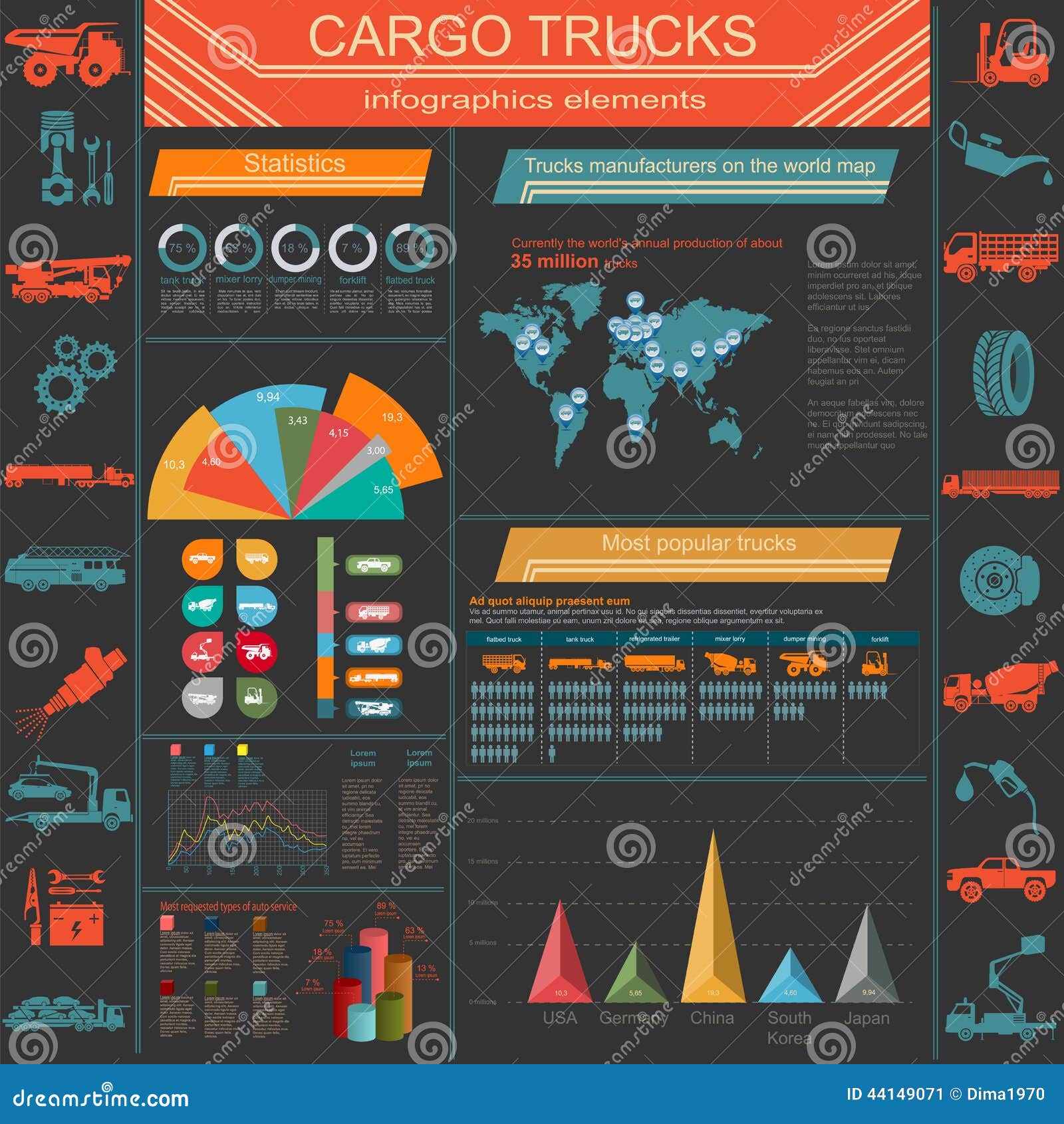 Cargo Transportation Infographics, Trucks, Lorry. Elements Infographics ...