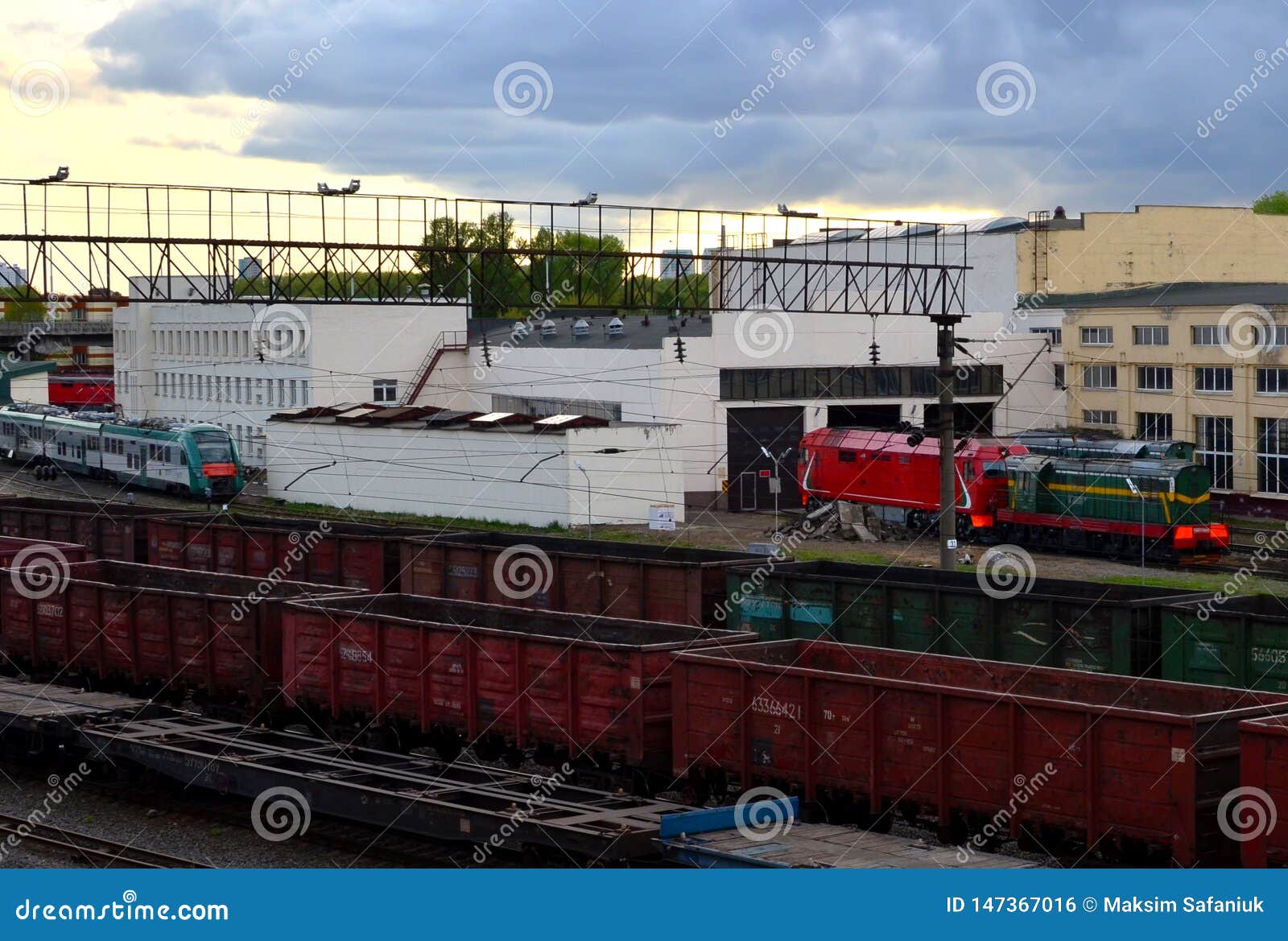 Sorting Freight Wagons Locomotive On The Railroad While Formation The ...