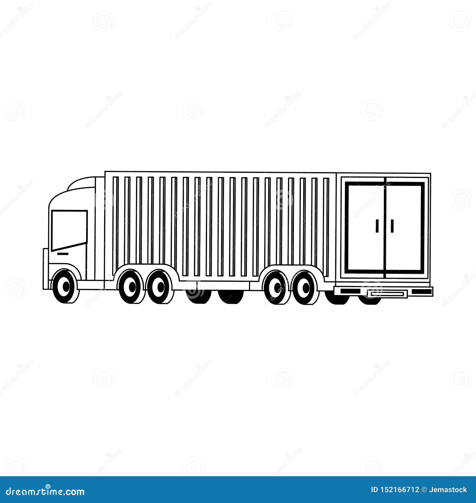 Cargo Truck with Container Back View in Black and White Stock Vector ...