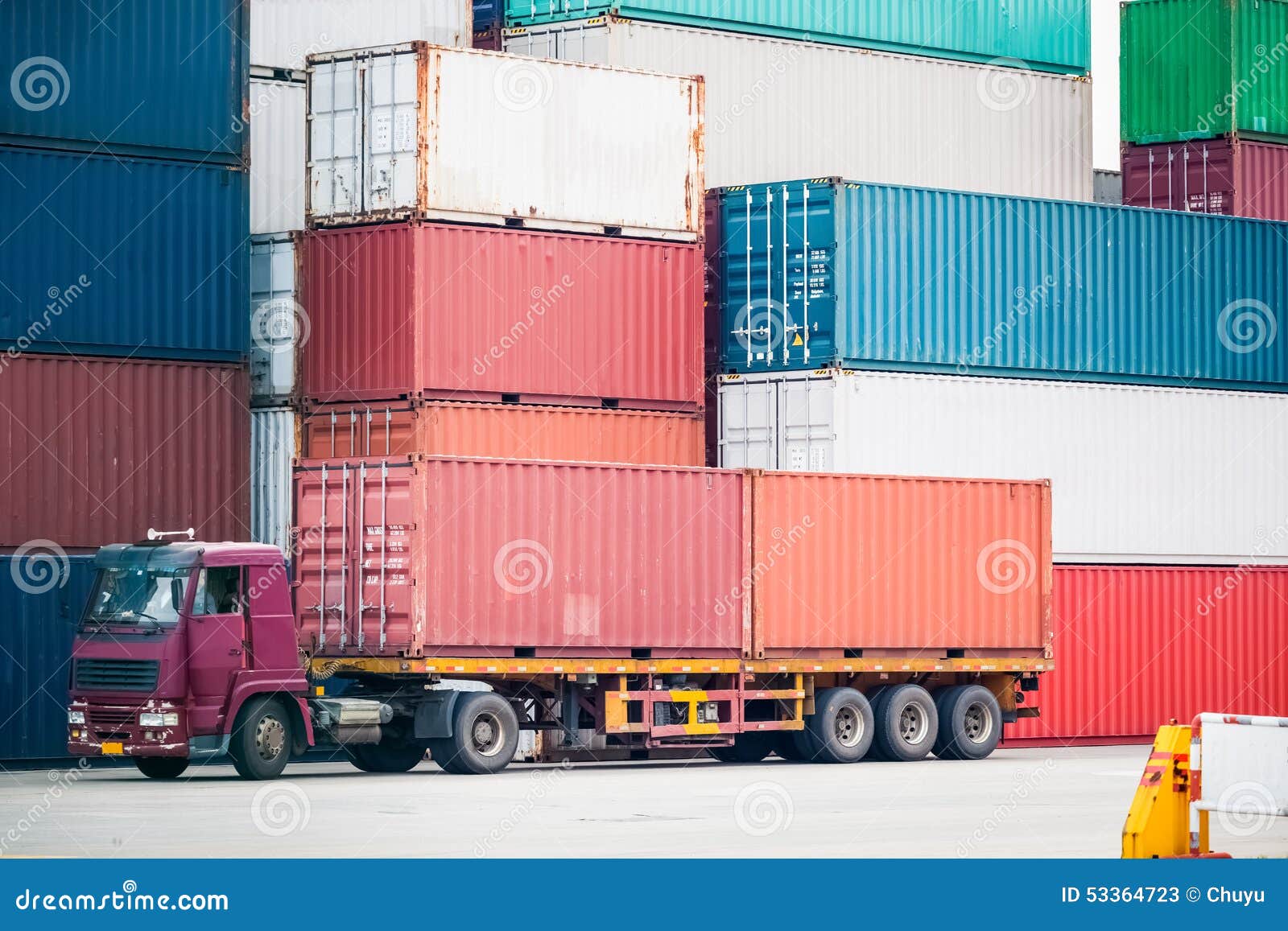Cargo Truck in Container Depot Stock Image - Image of distribution ...