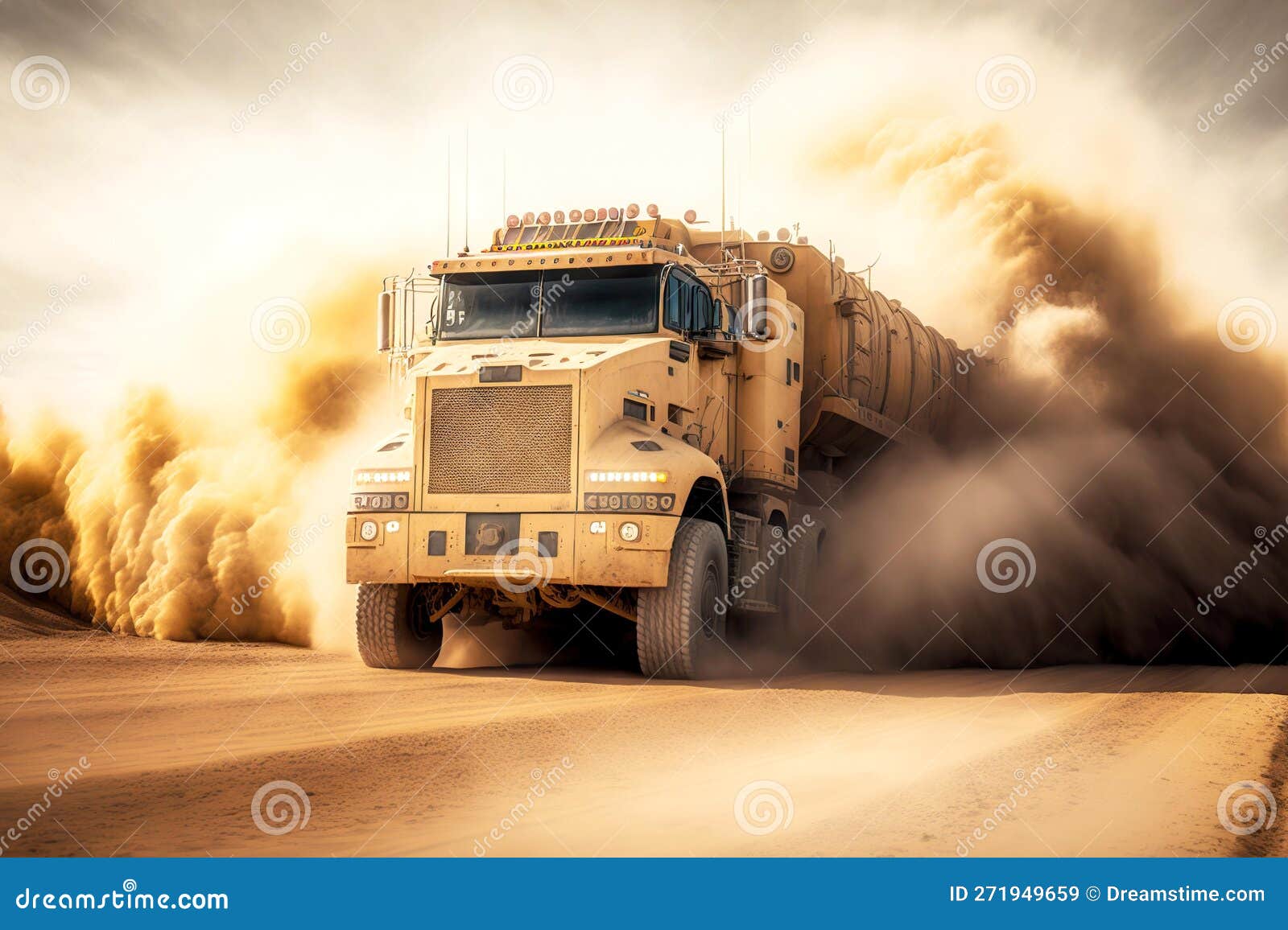 Cargo Truck with Powerful Engine Drives on Dusty Road Stock ...