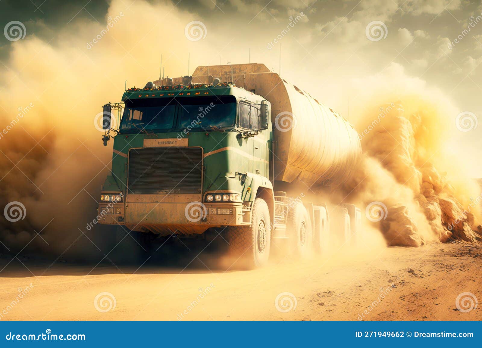 Cargo Truck with Powerful Engine Drives on Dusty Road Stock ...