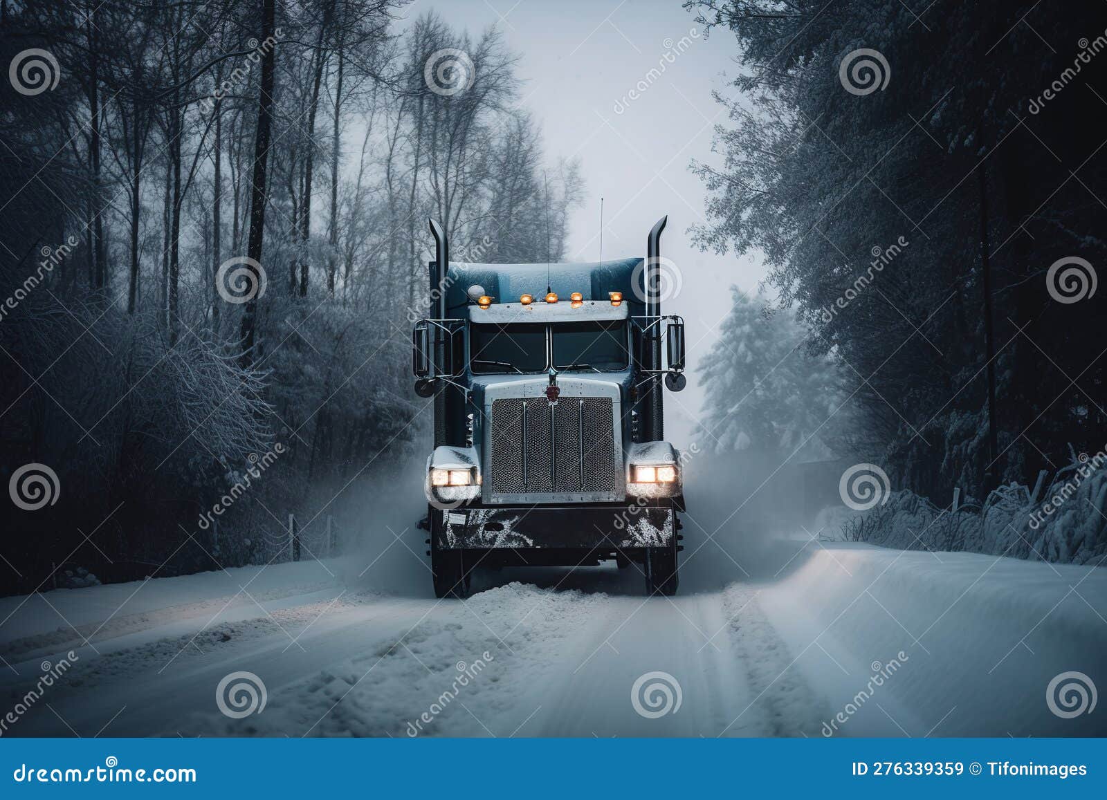 Cargo truck at the snow stock illustration. Illustration of highway ...