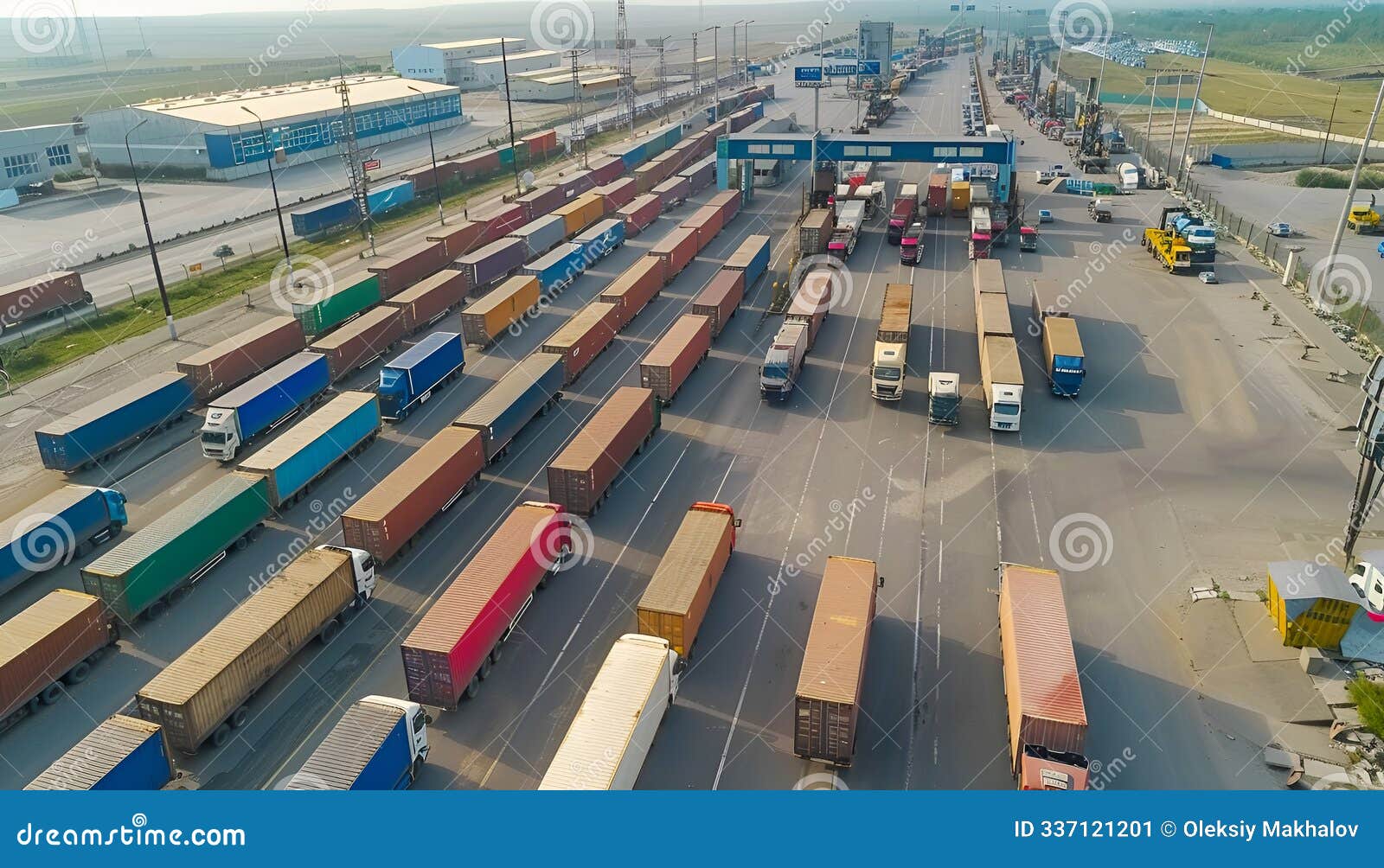 Cargo Trucks, Border Crossings. Aerial High View Stock Illustration ...