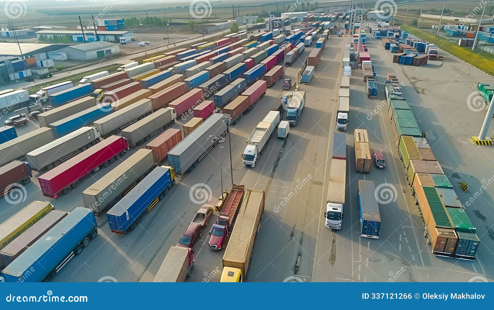 Cargo Trucks, Border Crossings. Aerial High View Stock Illustration ...