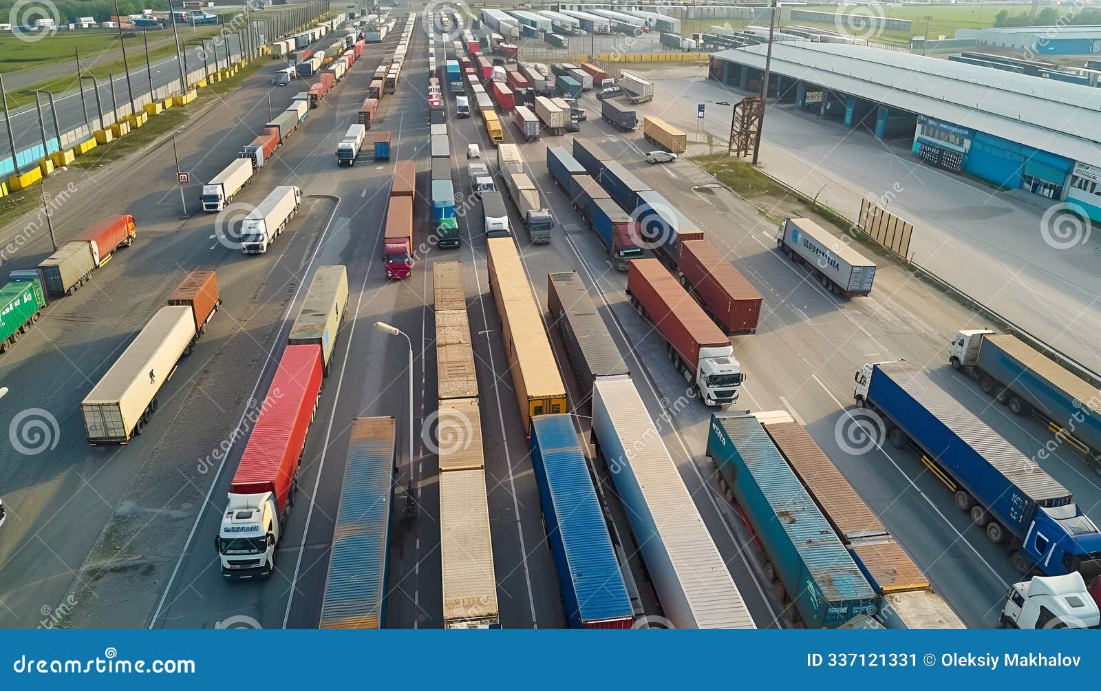 Cargo Trucks, Border Crossings. Aerial High View Stock Illustration ...