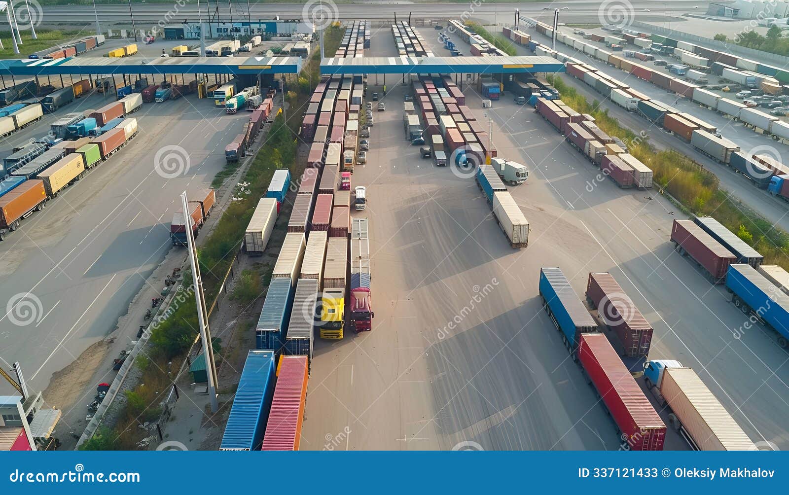 Cargo Trucks, Border Crossings. Aerial High View Royalty-Free Stock ...