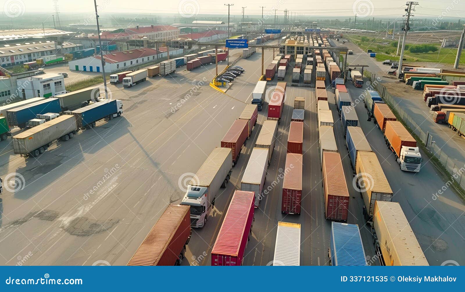 Cargo Trucks, Border Crossings. Aerial High View Stock Illustration ...