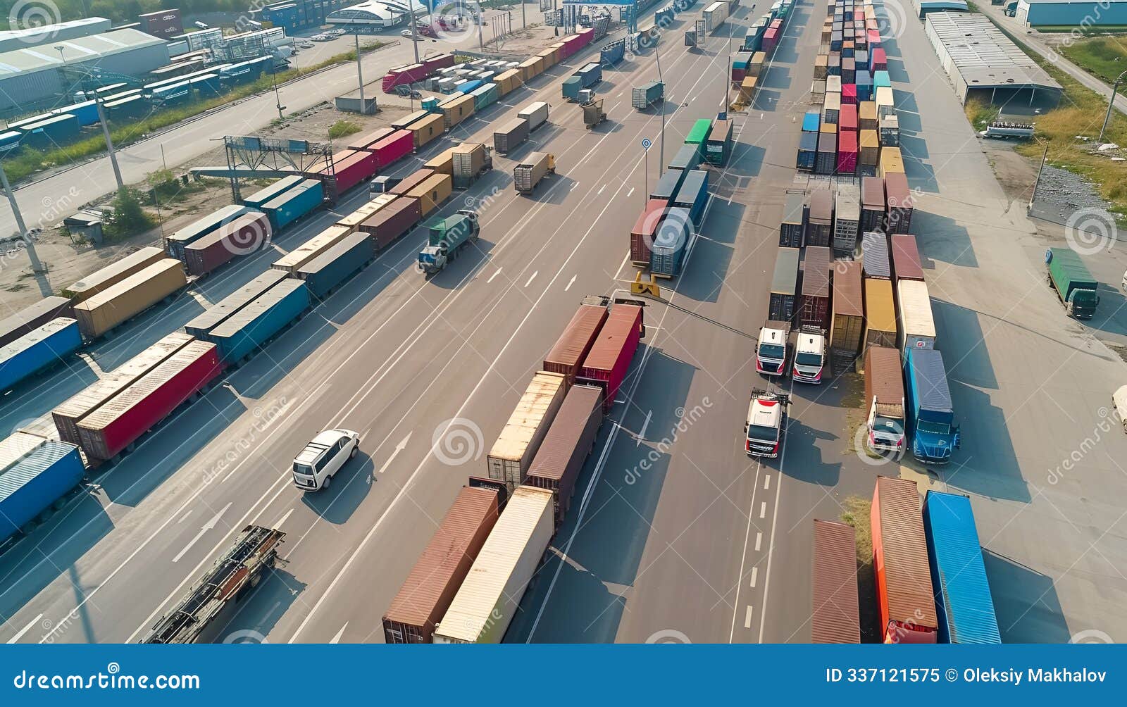 Cargo Trucks, Border Crossings. Aerial High View Stock Illustration ...