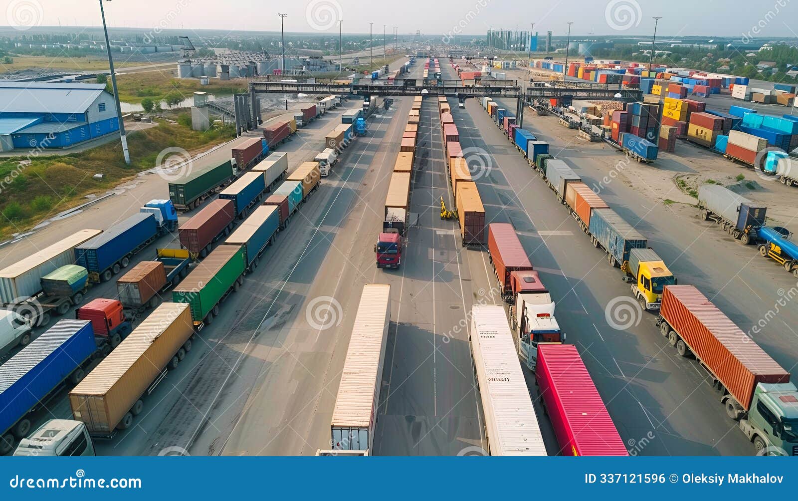 Cargo Trucks, Border Crossings. Aerial High View Royalty-Free Stock ...