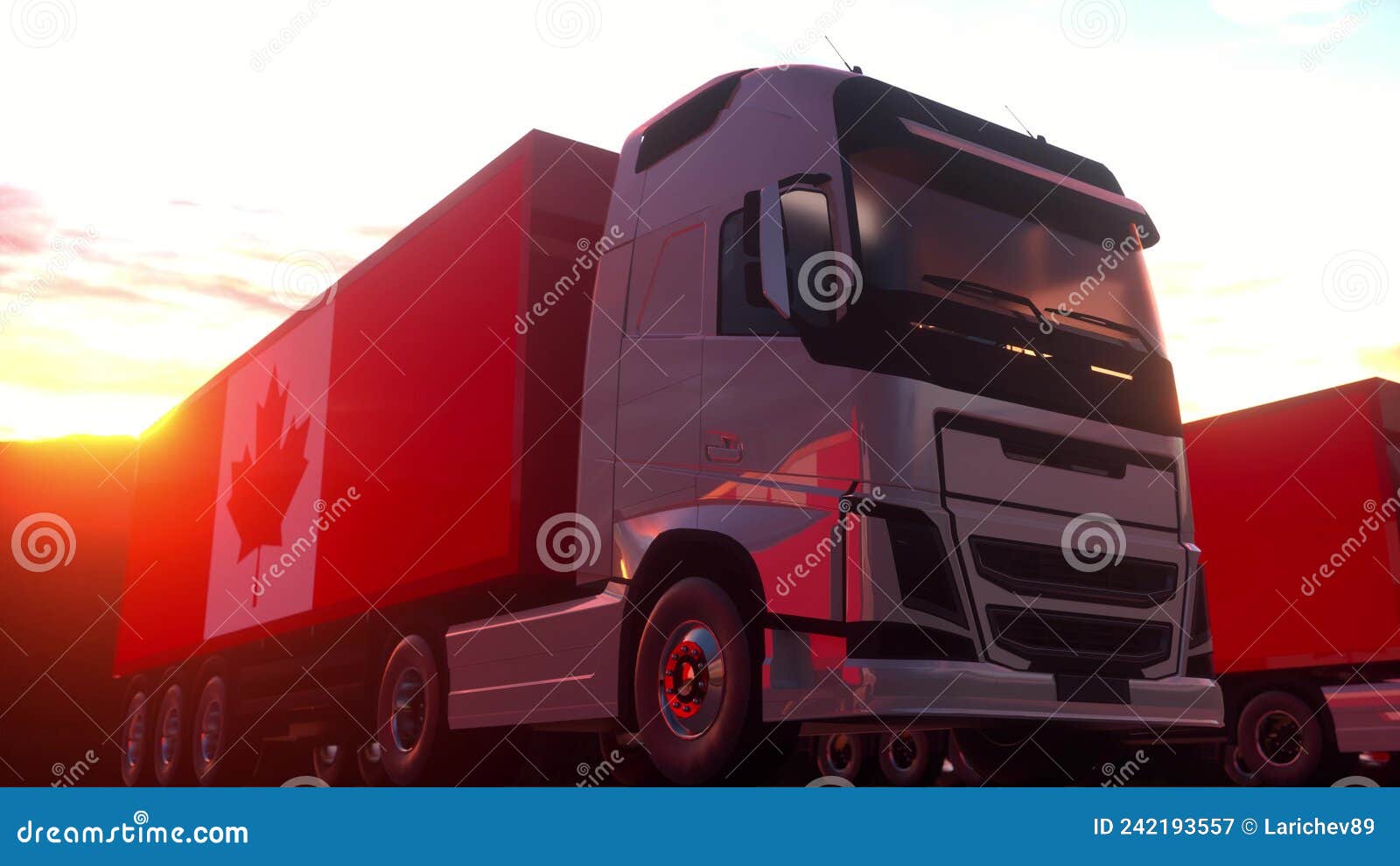 Cargo Trucks with Canada Flag. Trucks from Canada Loading or Unloading ...