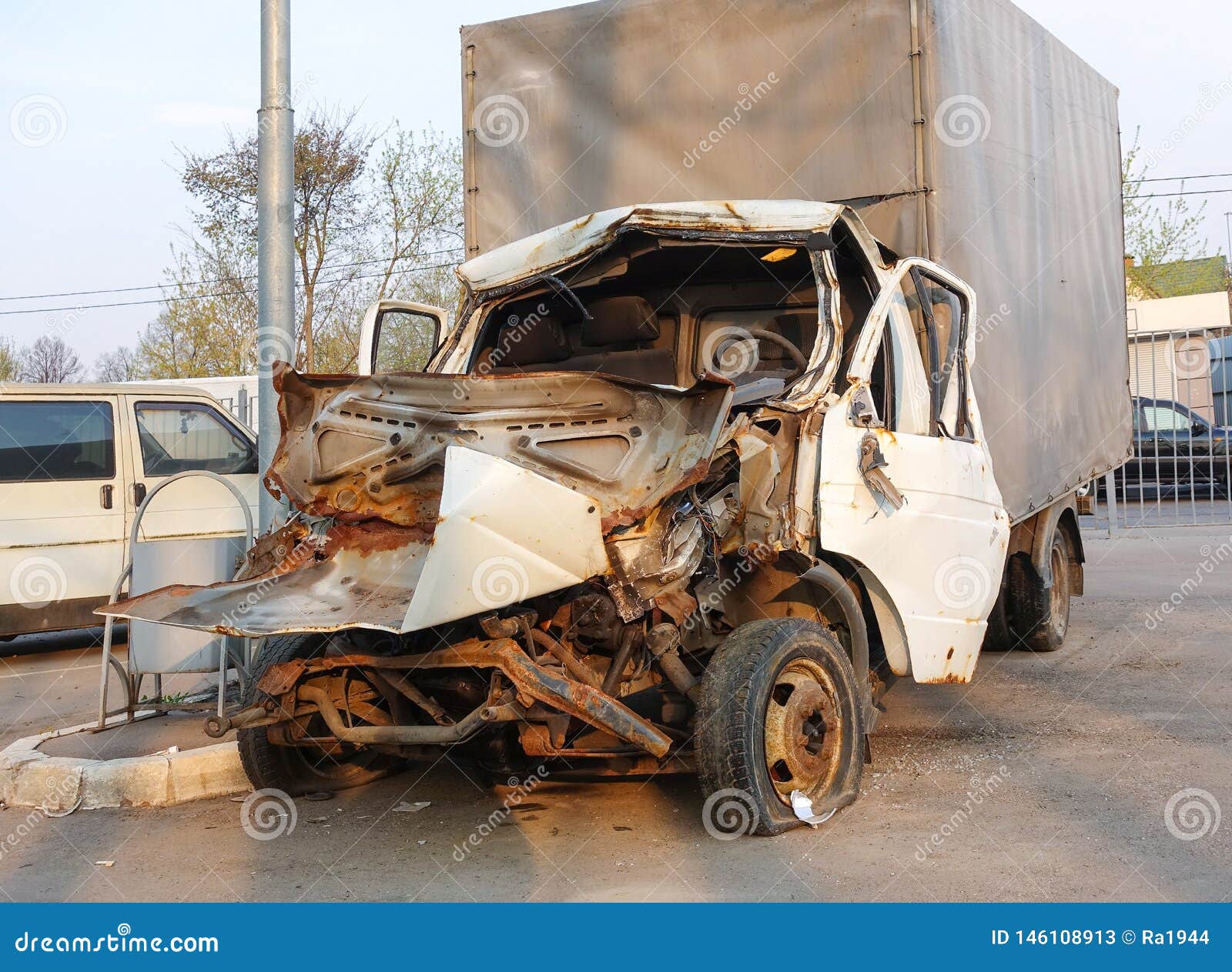 Cargo Van Broken in a Road Accident. Russia Stock Image - Image of ...