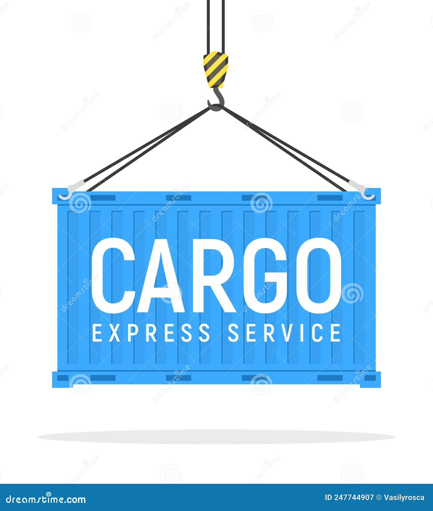 Cargo Vector Crane Blue Box Flat Illustration. Cargo Metal Box Storage ...