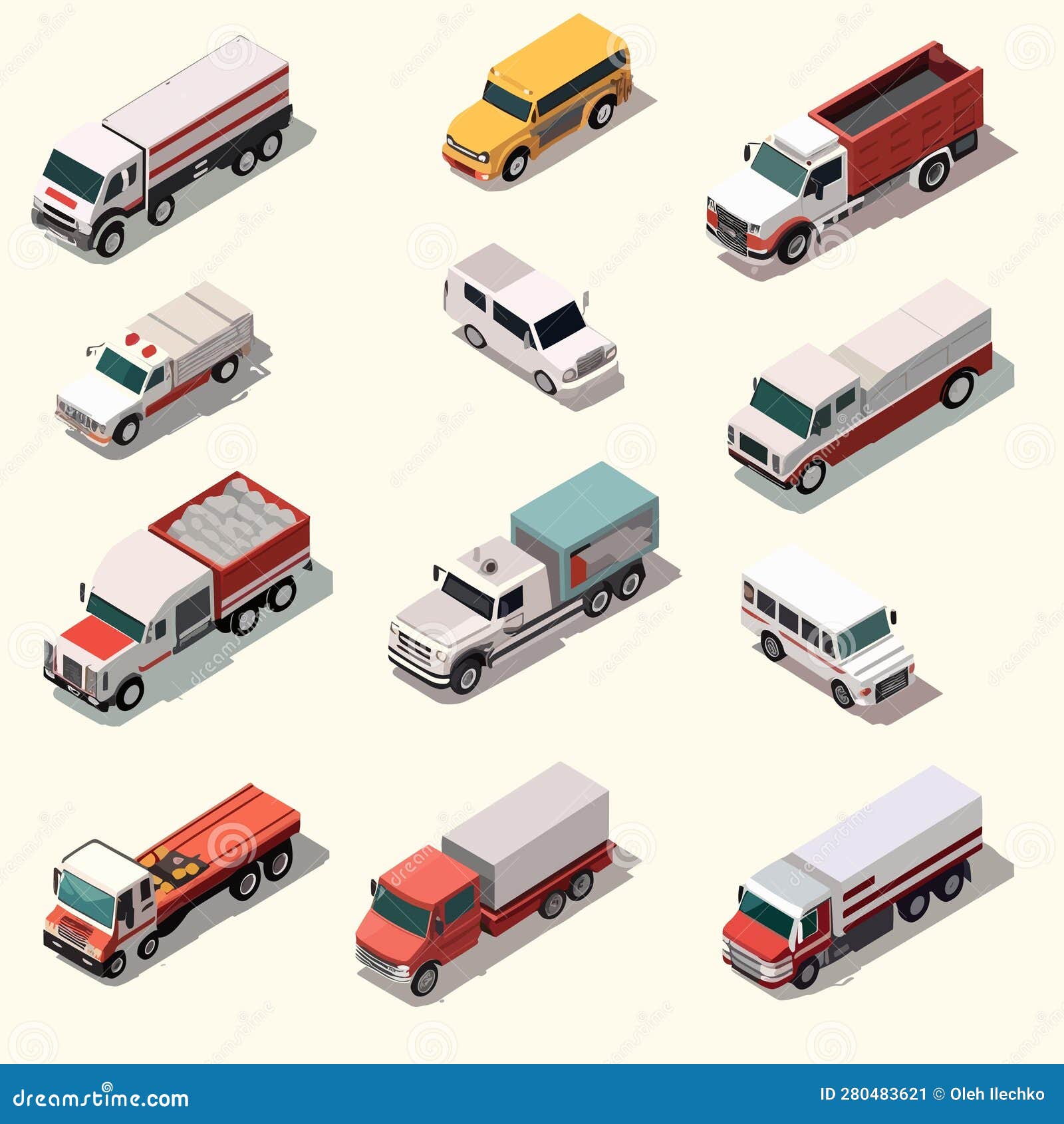 Cargo Vehicles Isometric Vector Set Isolated Illustration Stock Vector ...