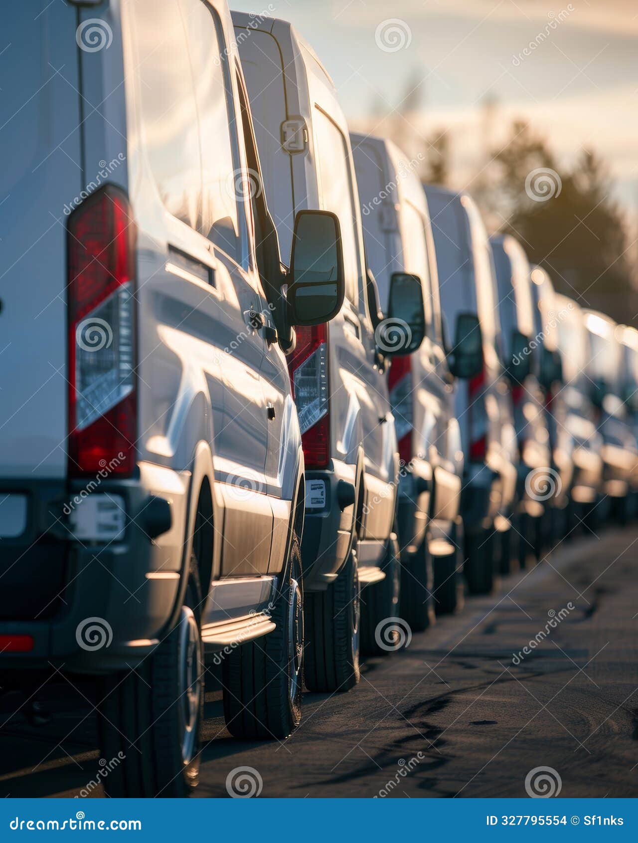 Cargo Vehicles Parked in Line with Colorful Fall Foliage in Background ...