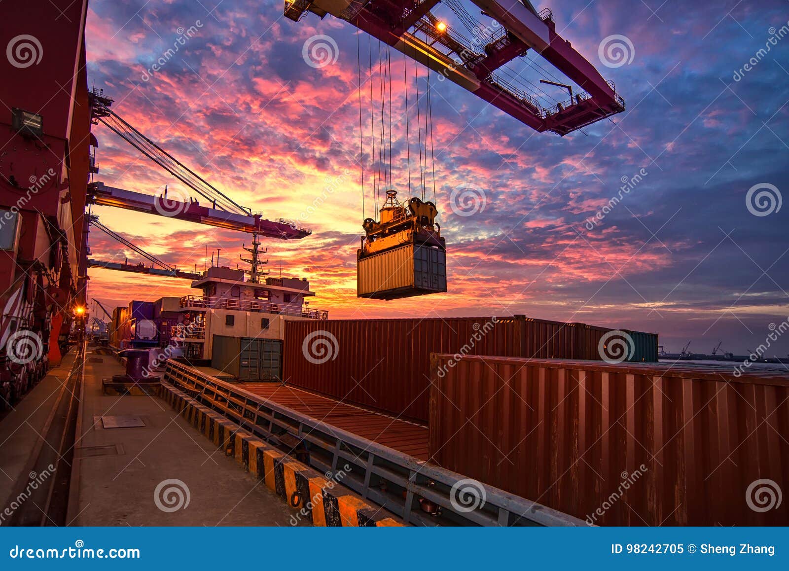 Cargo Vessel Lifting Container Stock Image - Image of landscape, goods ...